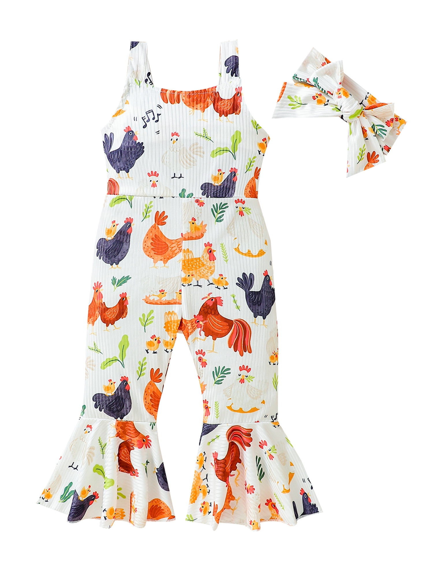 Hirigin Toddler Baby Girl Farm Outfit Chickens Romper Bell Bottoms Boho ...