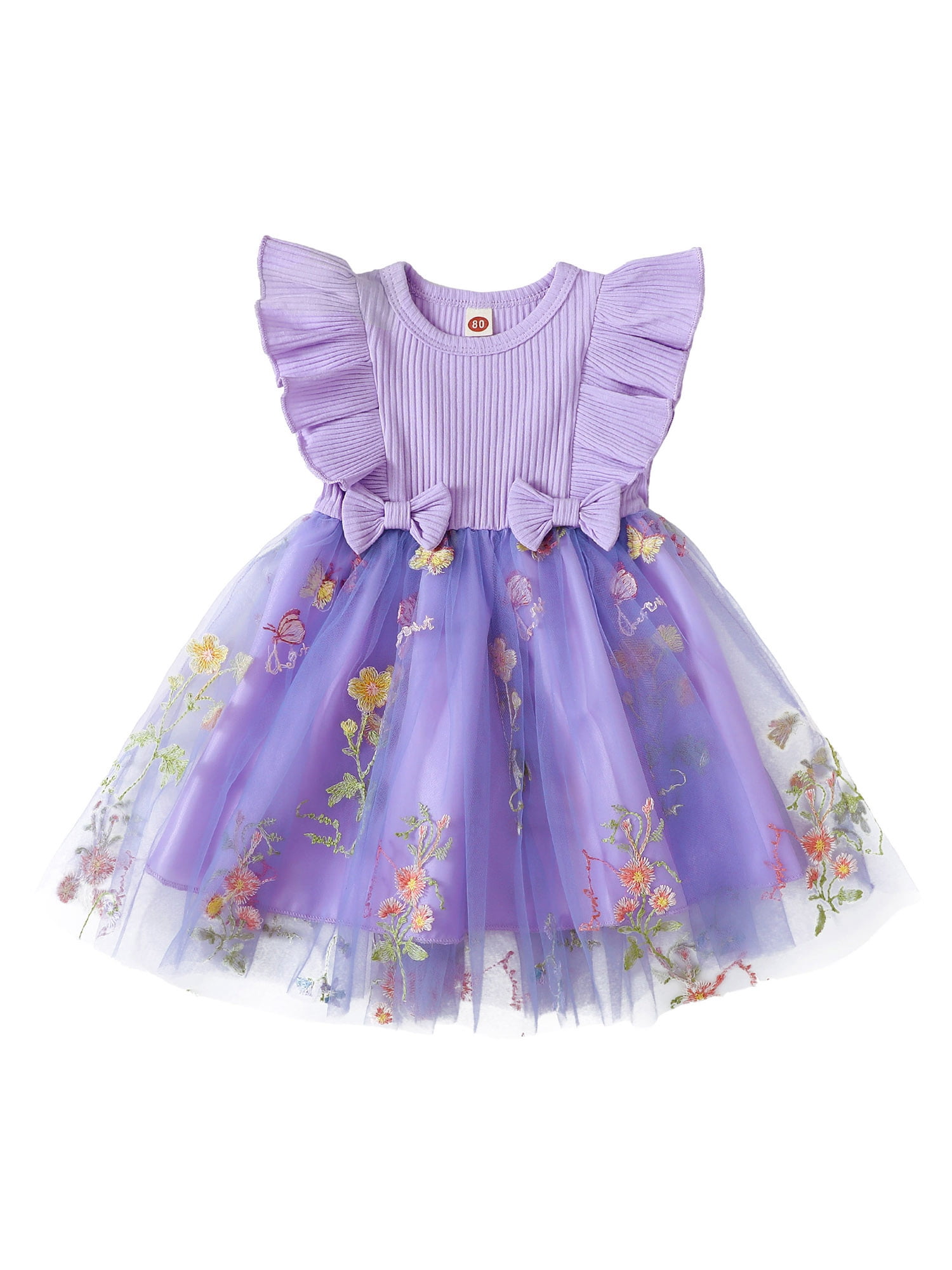 Hirigin Toddler Girls Princess Dress Flower Embroidery Bowknot Fly ...