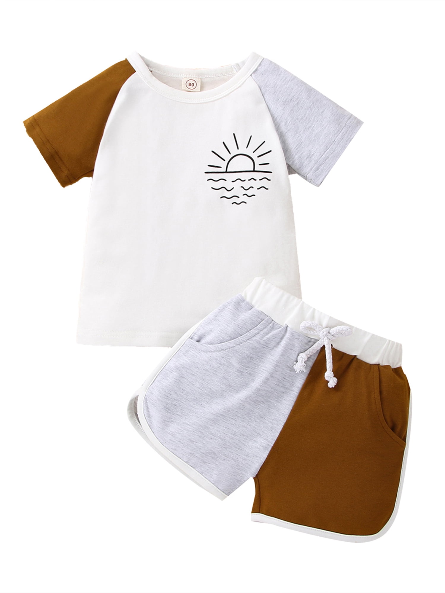 Hirigin Toddler Outfit Suit Contrast Color Patchwork Sun Print T-shirts ...