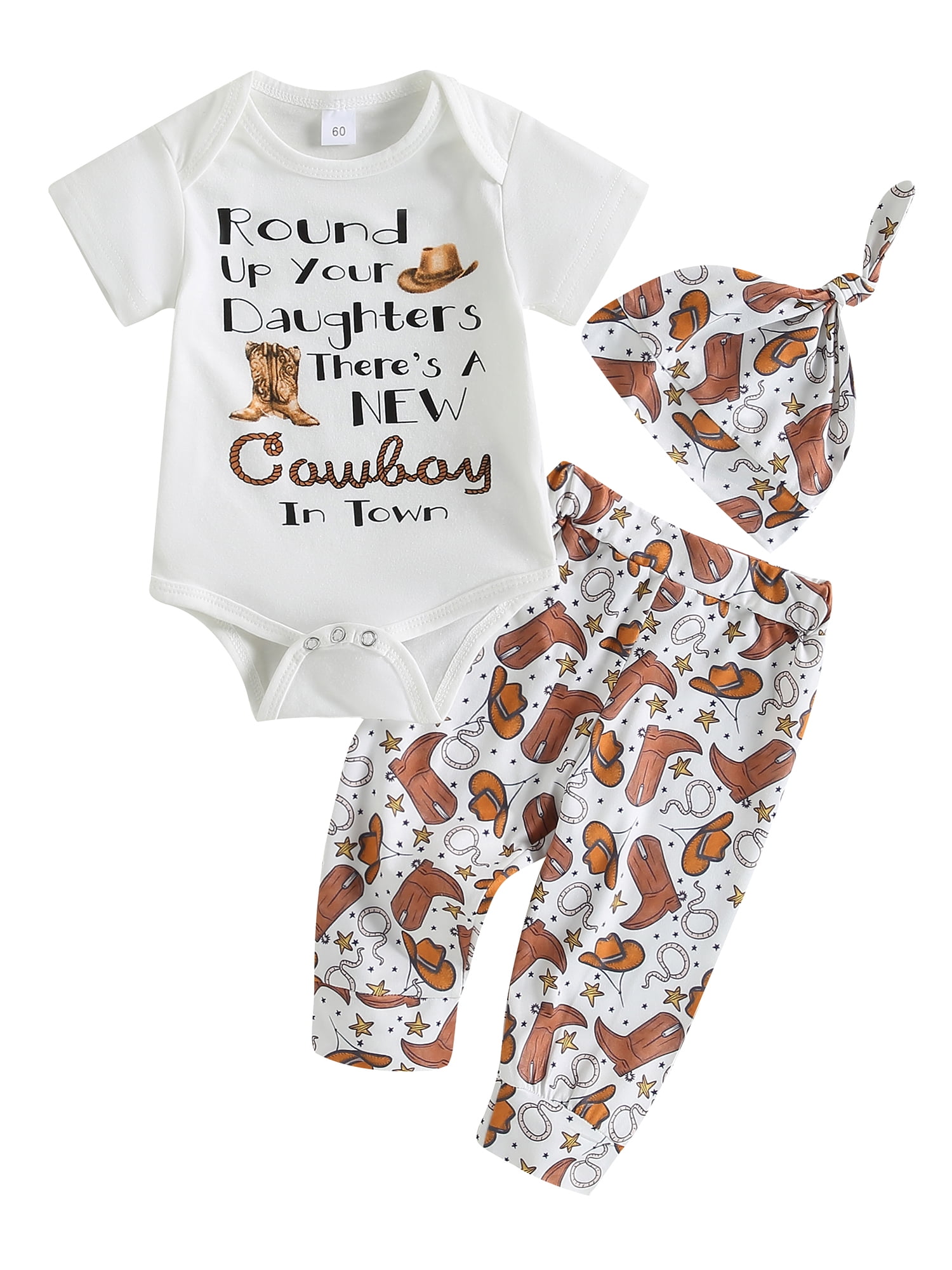 Hirigin Western Newborn Baby Boys Cowboy Outfits Boots/Hat Print ...