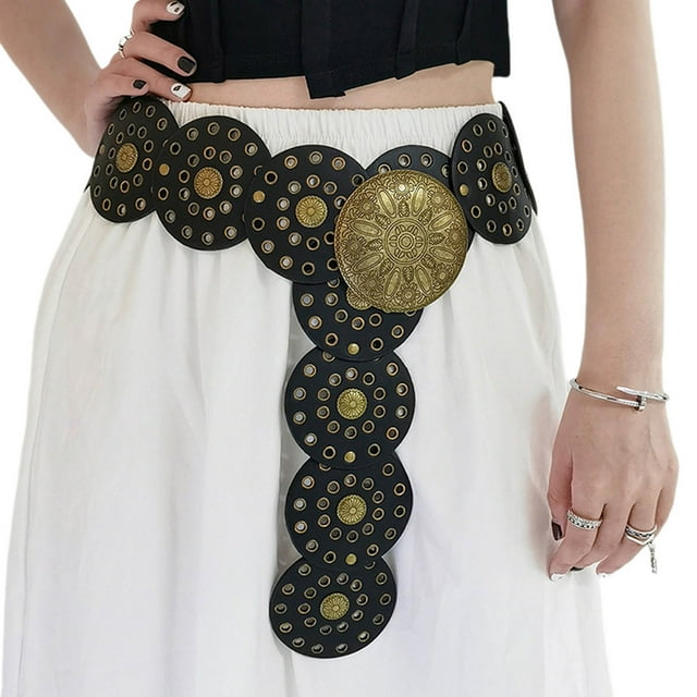 Hirigin Wide Boho Disc Belt for Women Vintage Concho Leather Disk Belts ...