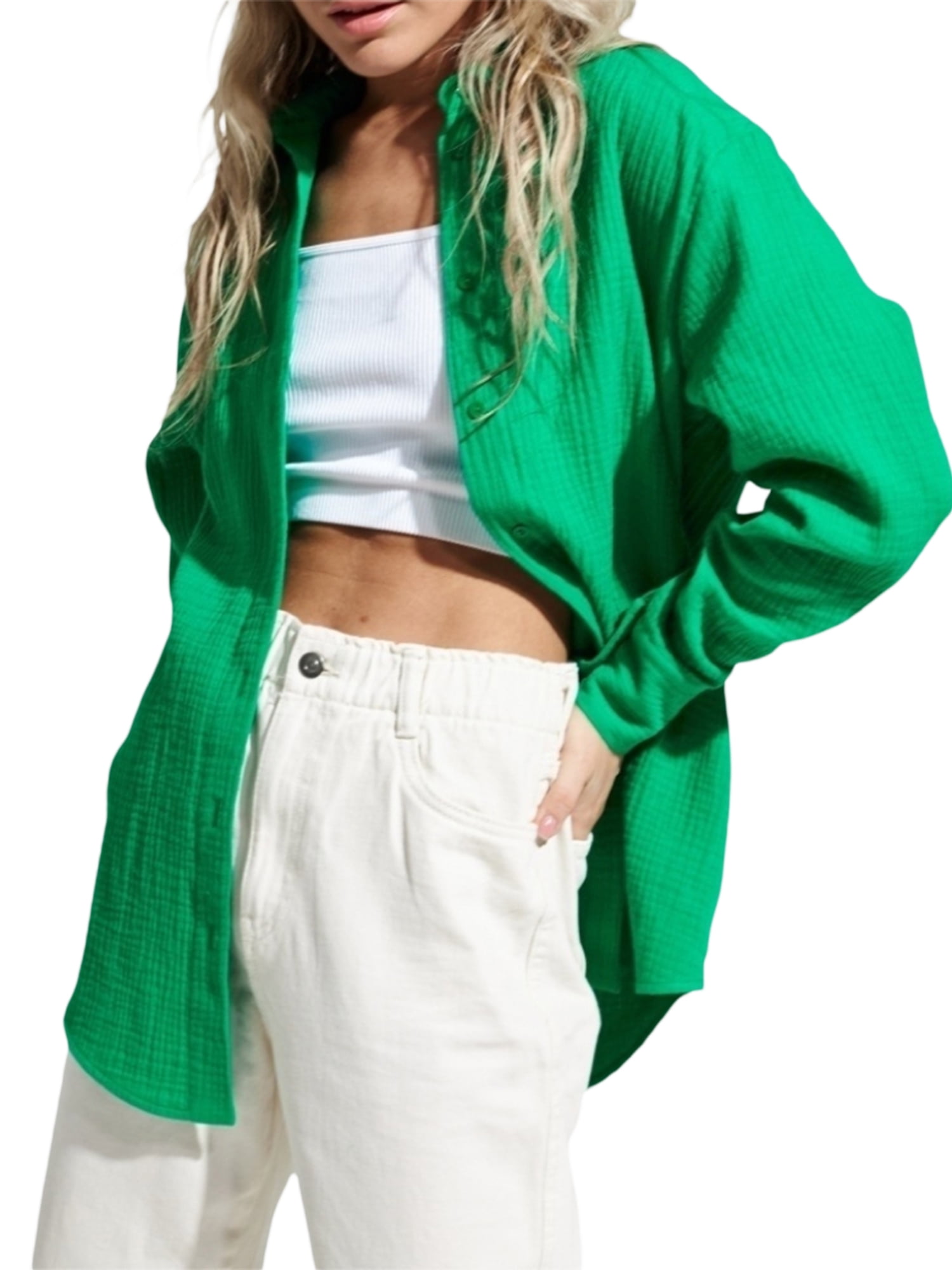 Hirigin Women Sheer Button Up Blouse Sexy Collared Shirts Mesh Flare ...