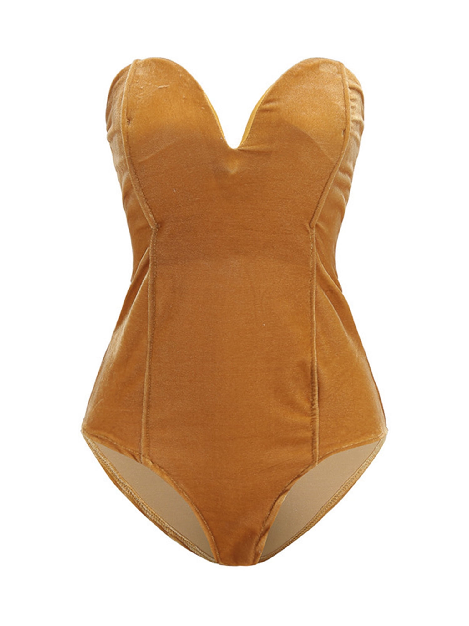 Hirigin Women's Strapless Bodysuit Cross Back Velvet Bodycon Leotard ...