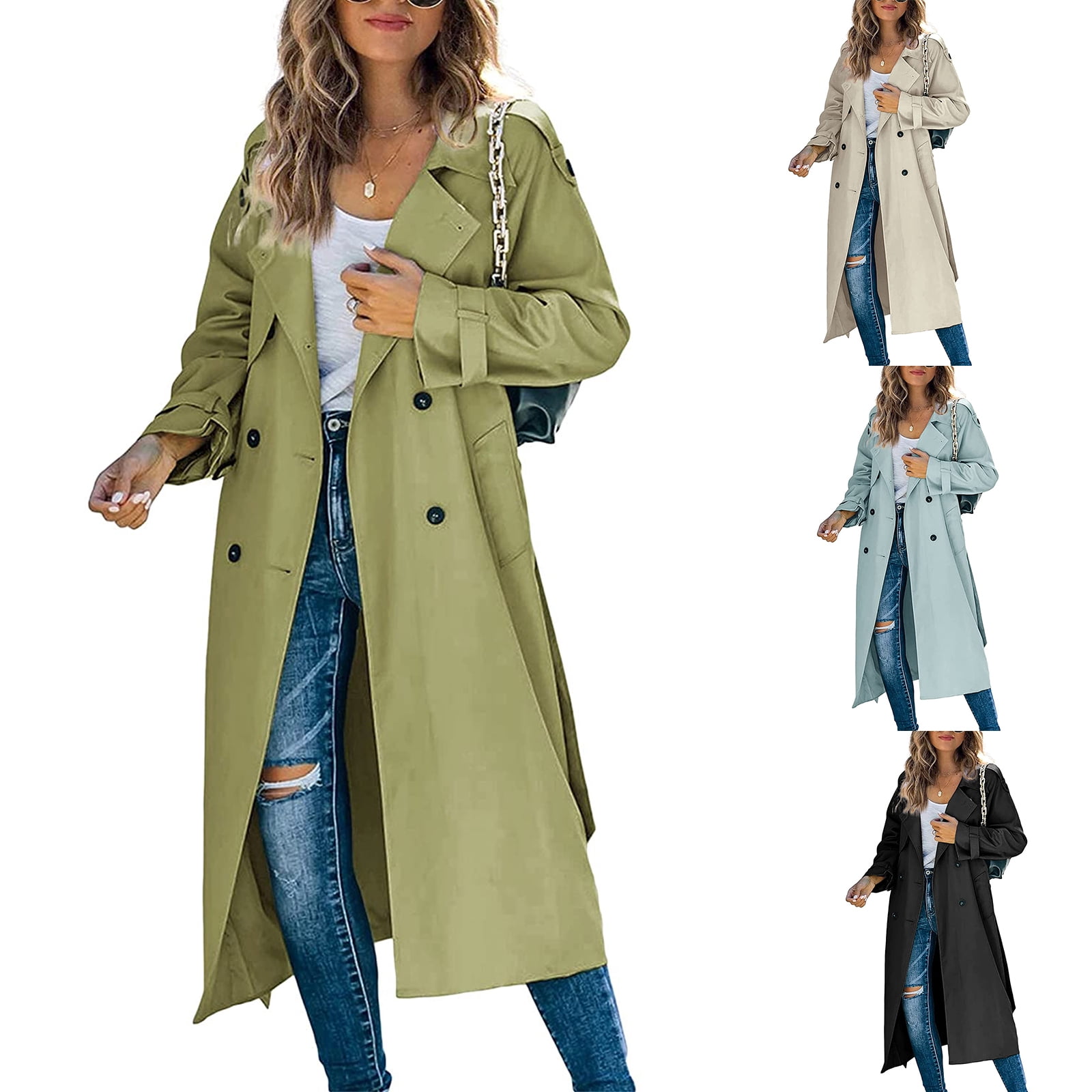 Hirigin Y2K Women's Double-Breasted Trench Coat Classic Lapel Overcoat ...