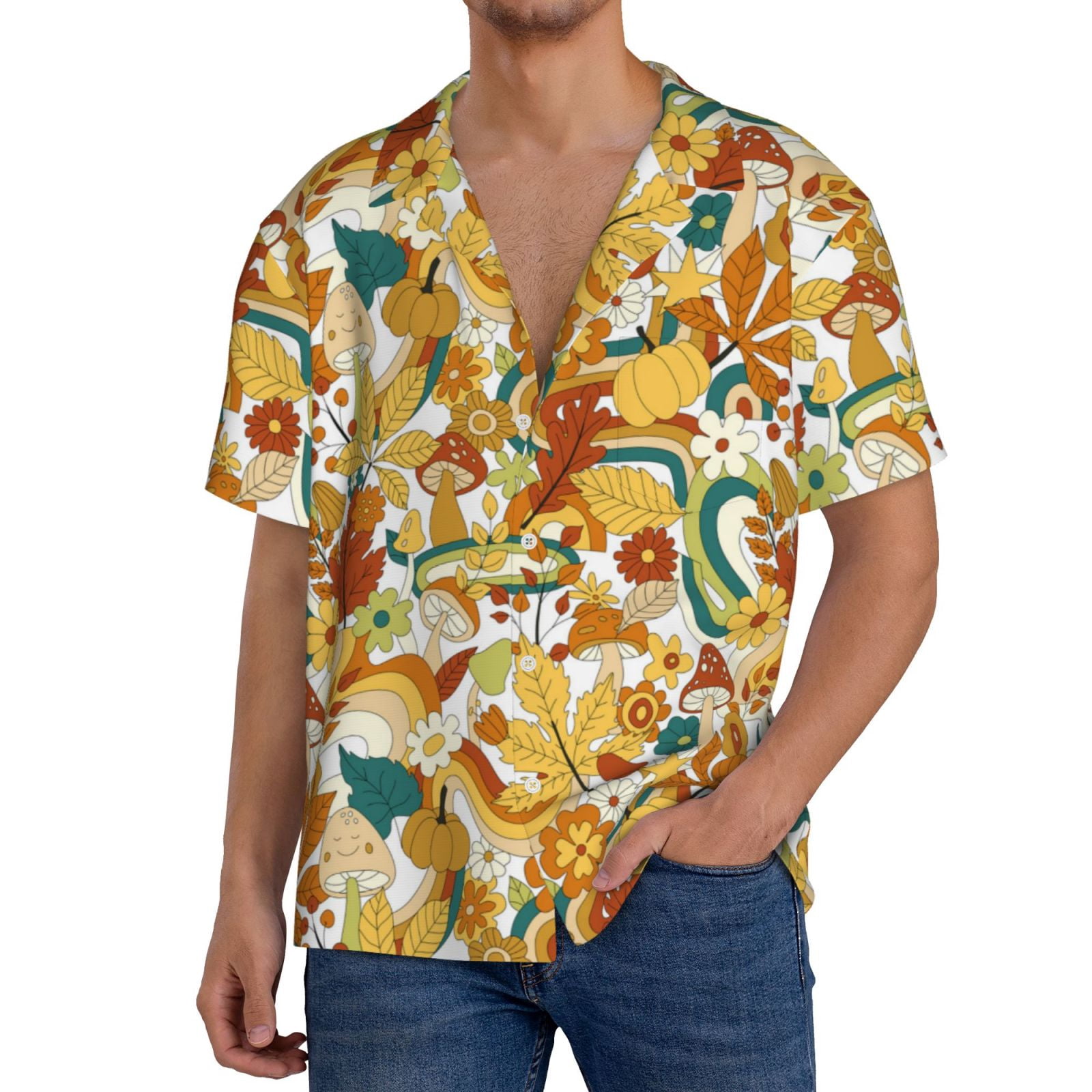 Hirioo 70s Groovy Hippie for Men's Cuban Collar Short Sleeve Shirt ...
