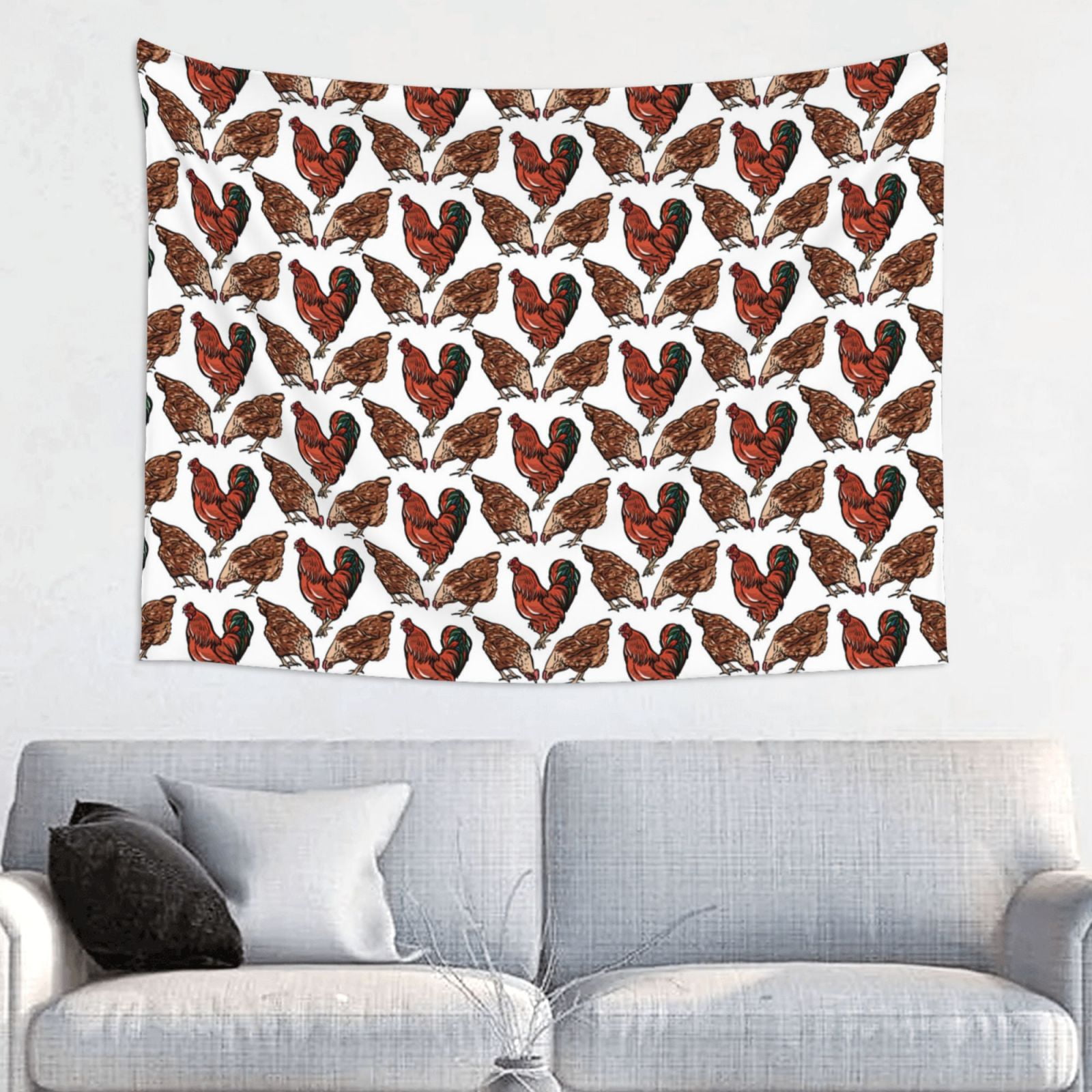 Hirioo A Rooster With Chickens Print Tapestry Lightweight Fabric for ...