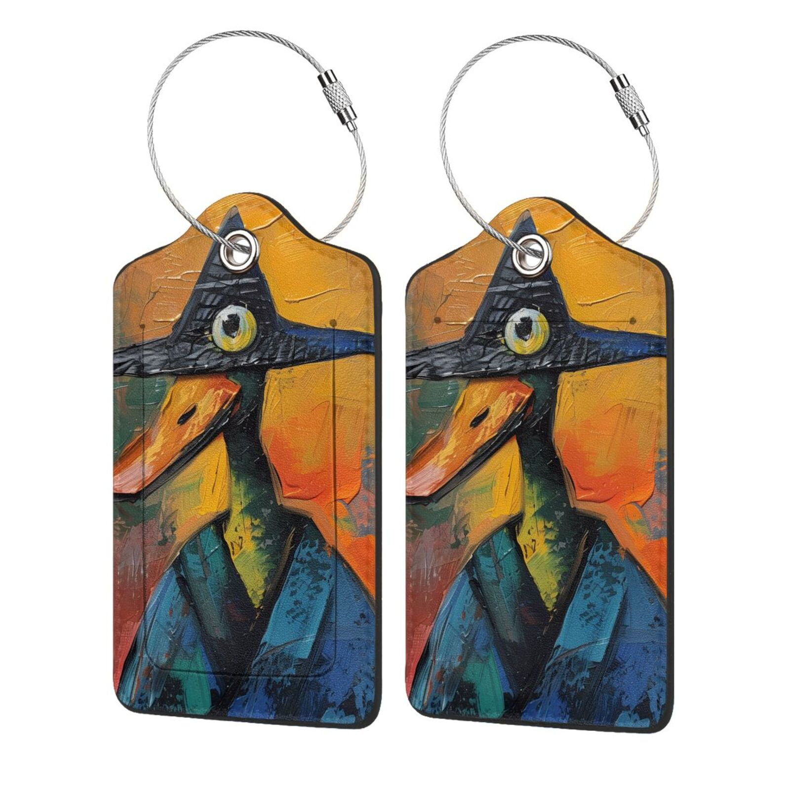 Hirioo Abstract Funny Duck Print Leather Luggage Tag with Stainless ...
