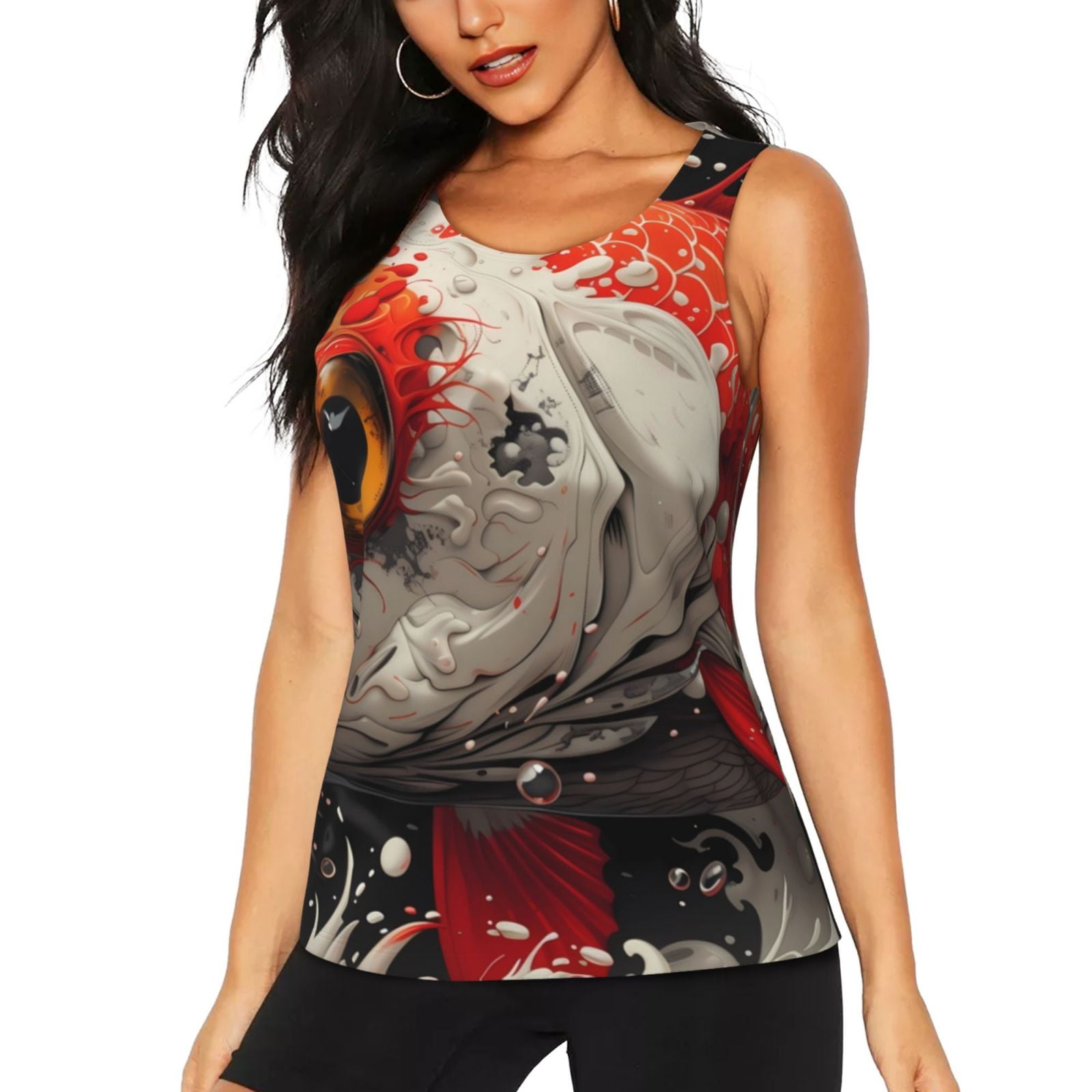 Hirioo Abstract Red Koi Fish Art for Women's Workout Tank Top ...