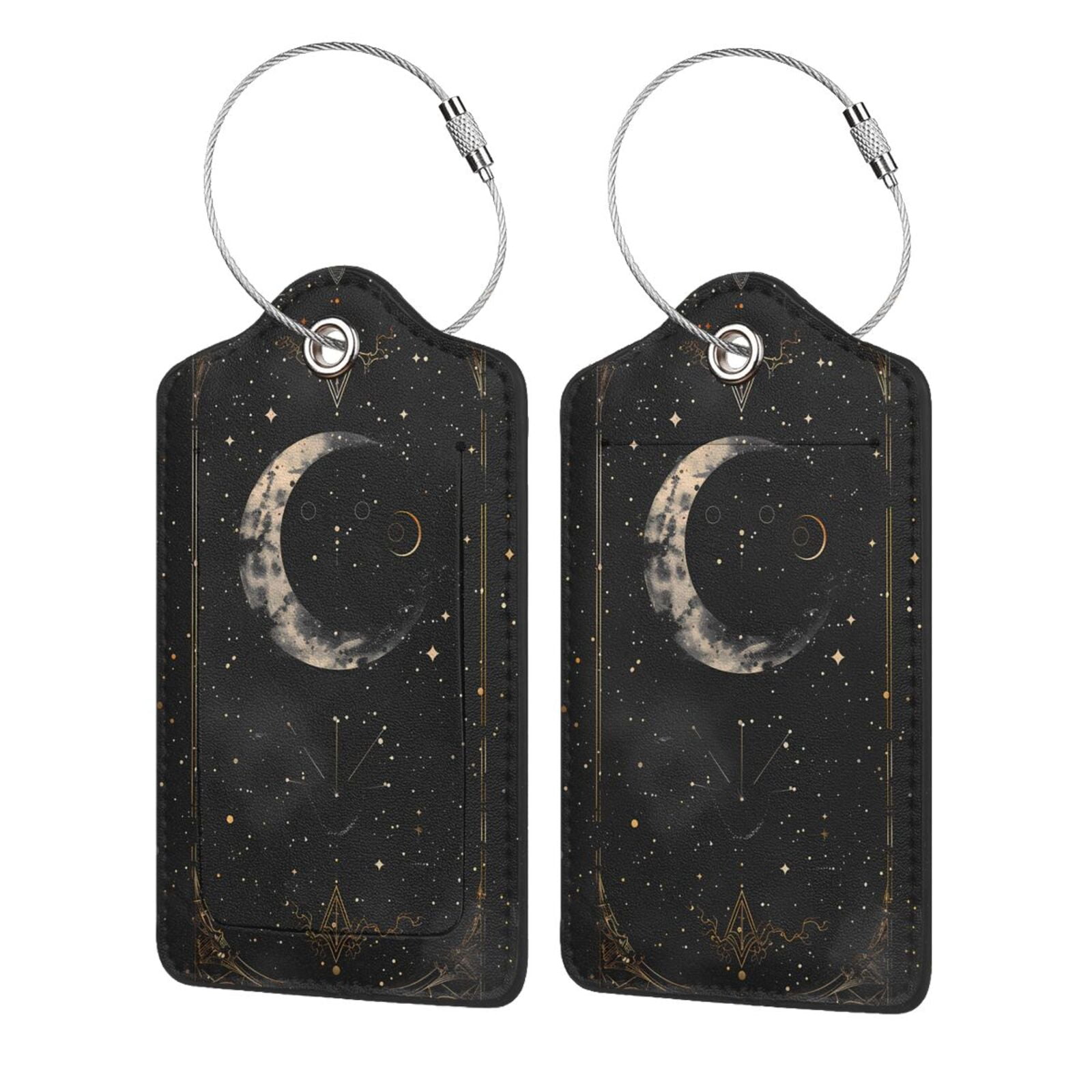Hirioo Abstract Starry Sky Moon Print Leather Luggage Tag with ...