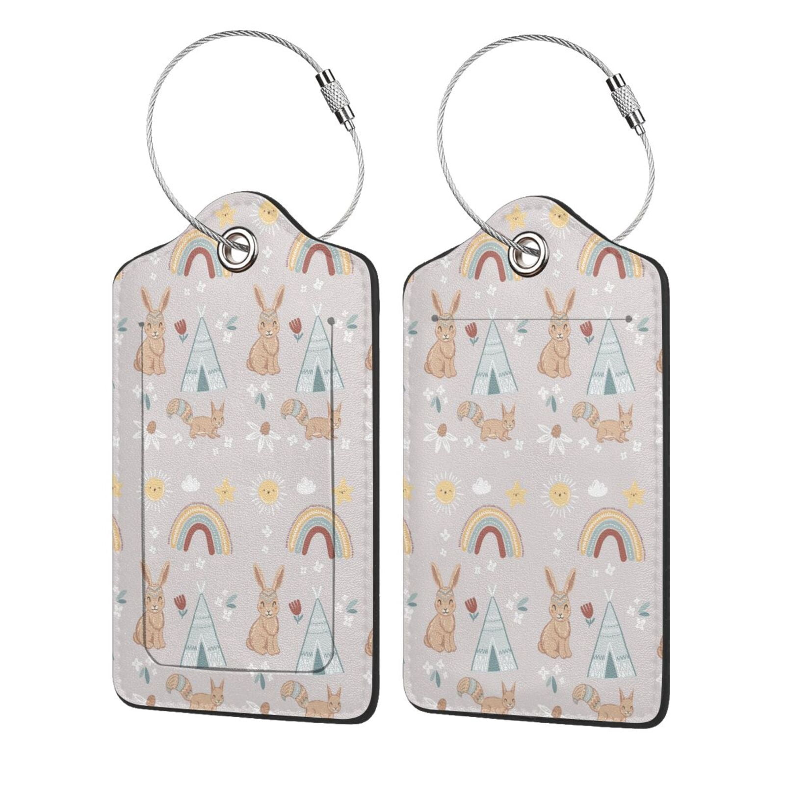 Hirioo Animals In Tribe Print Leather Luggage Tag with Stainless Steel ...
