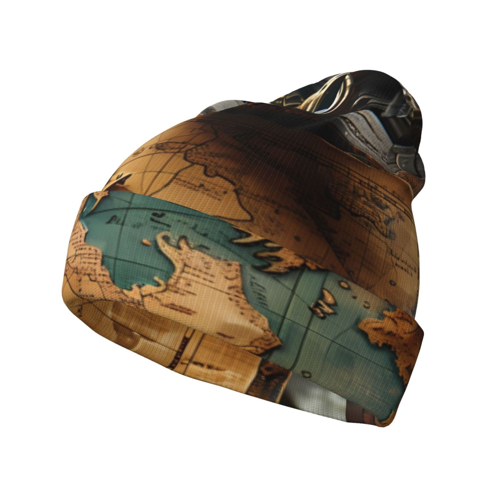 Hirioo Antique Map Adventure Scene for Men's Knit Cuffed Beanie for ...
