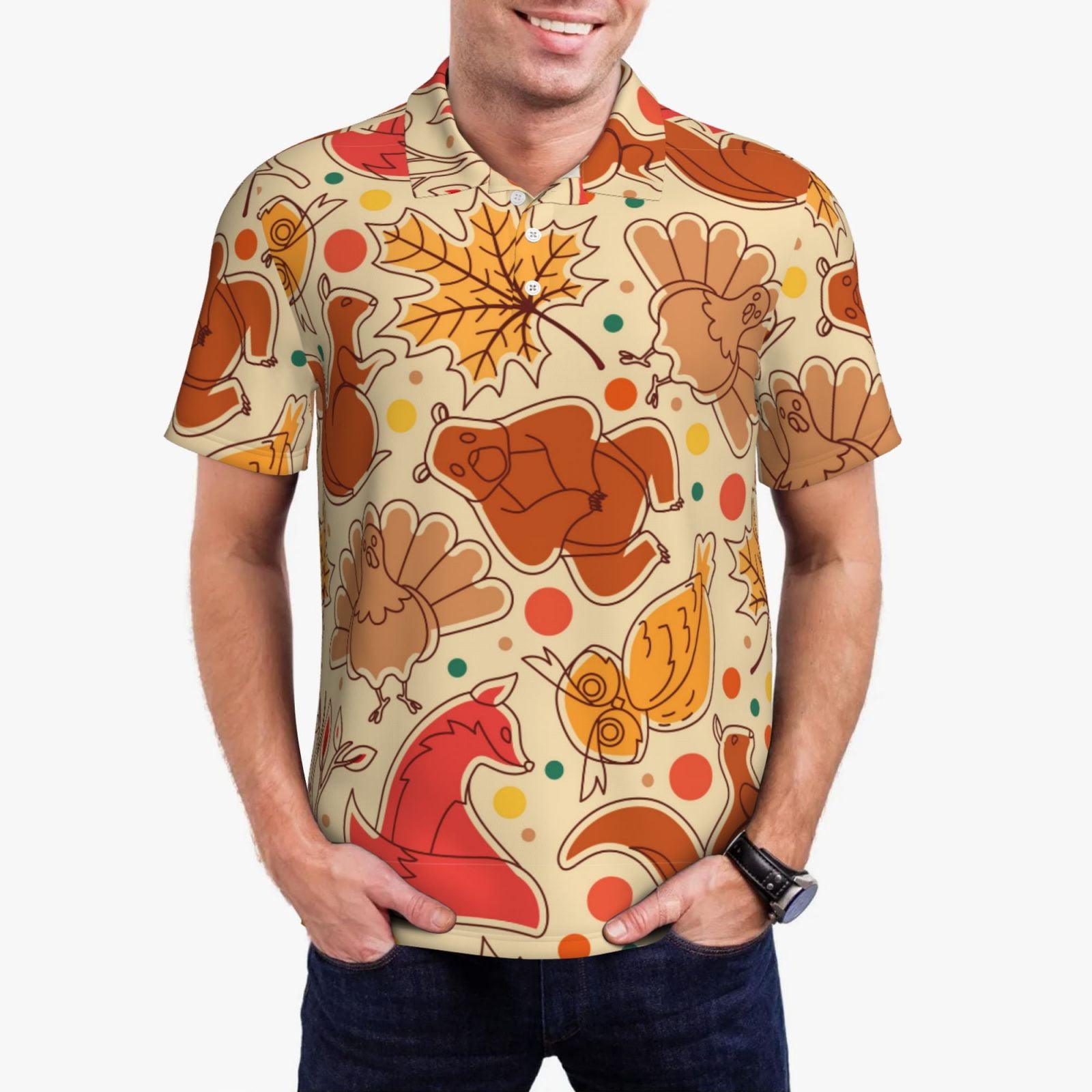 Hirioo Autumn Animal Maple Leaves for Men’s Polo Shirts Quick Dry Short ...