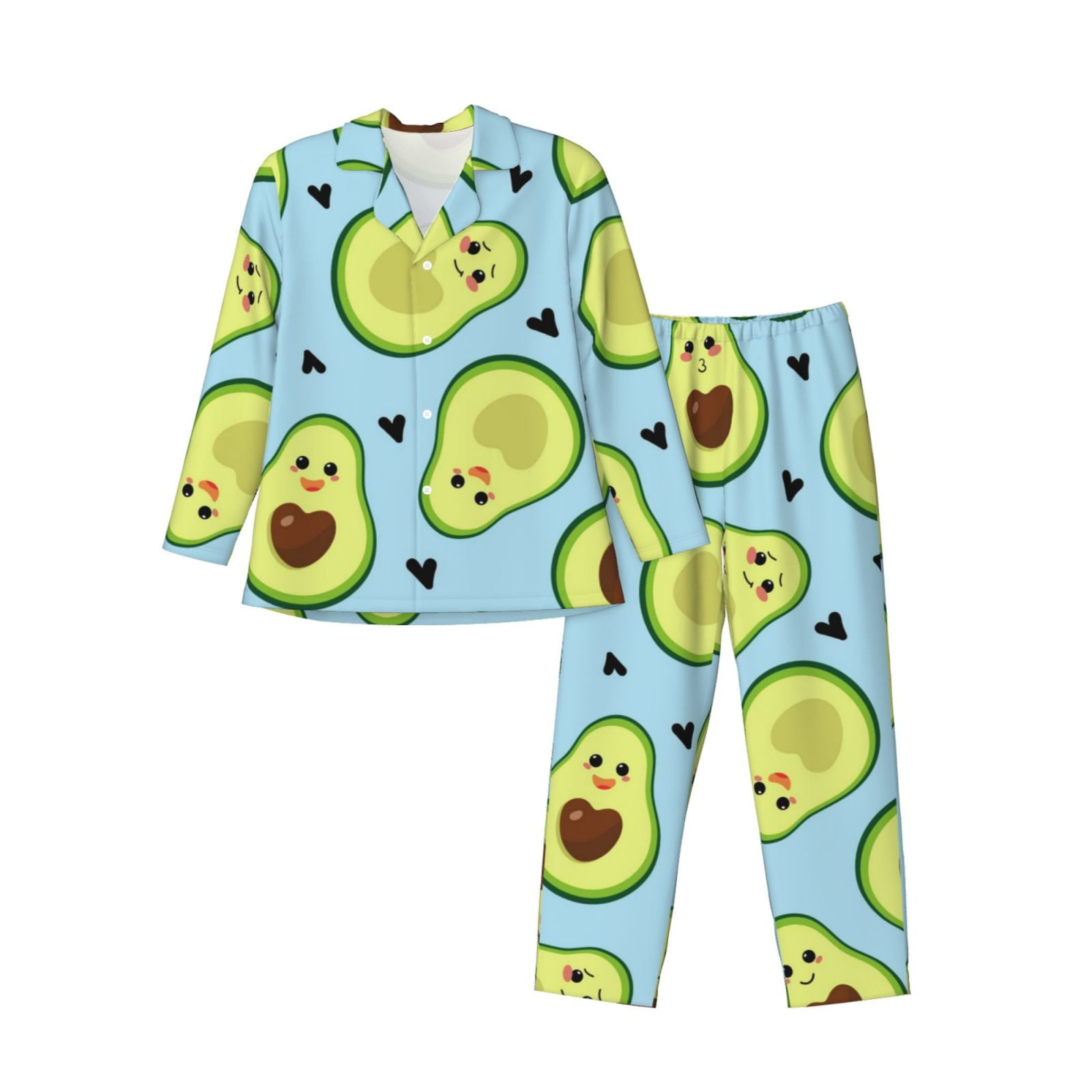 Hirioo Avocado and Hearts for Men's Pajama Sets 2 Piece Pjs Men's Long ...