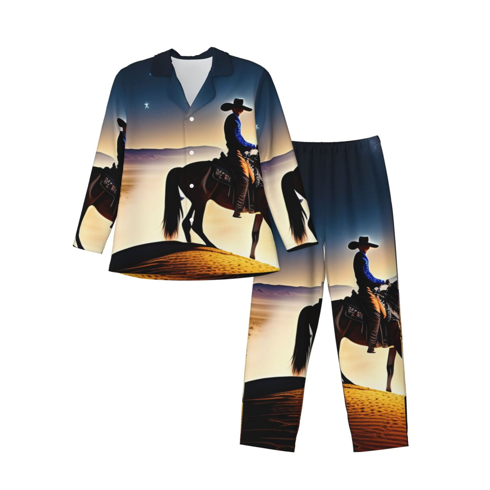 Hirioo Azure Sky Western Desert Cowboy for Men's Pajama Sets 2 Piece ...