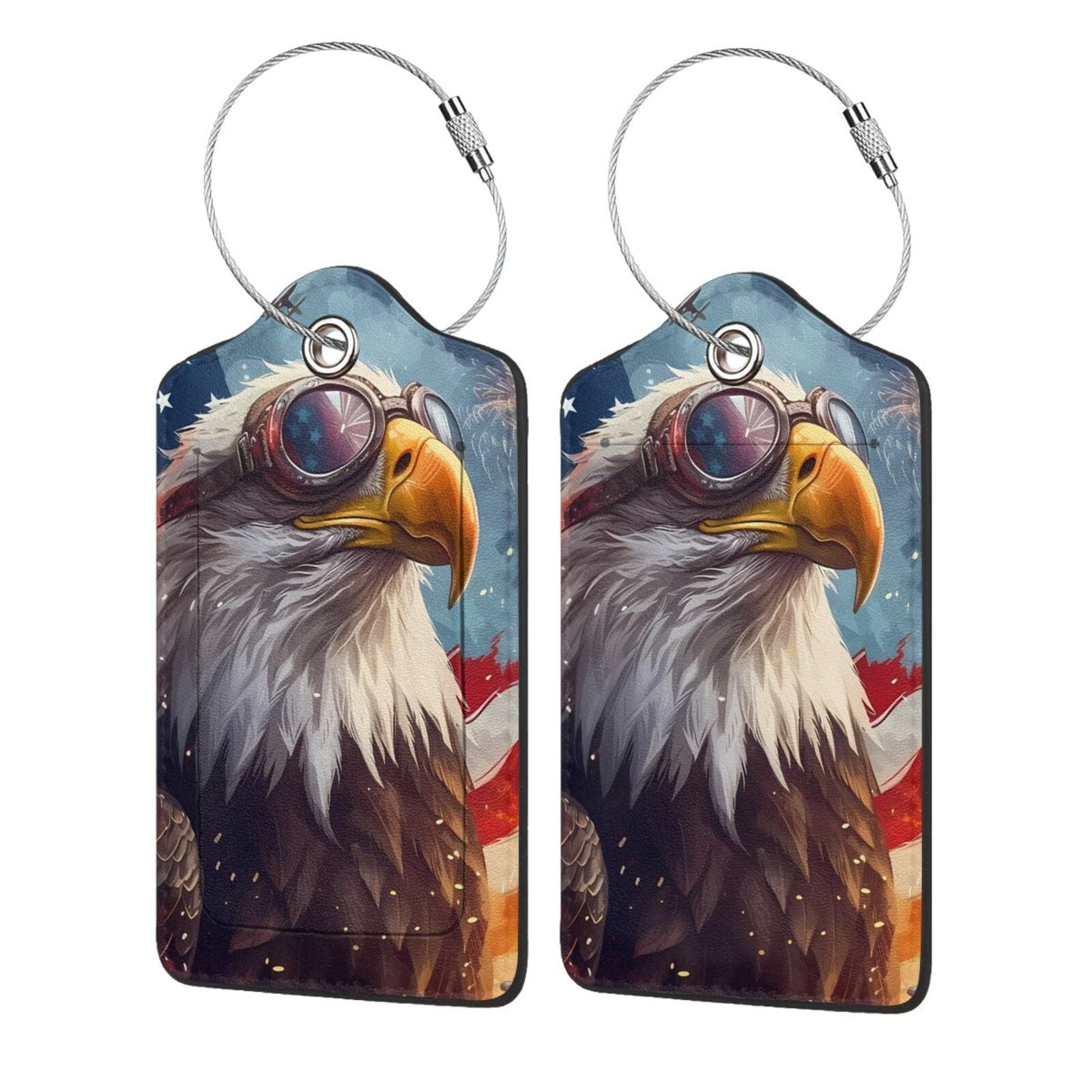 Hirioo Bald Eagle Pilot Print Leather Luggage Tag with Stainless Steel ...