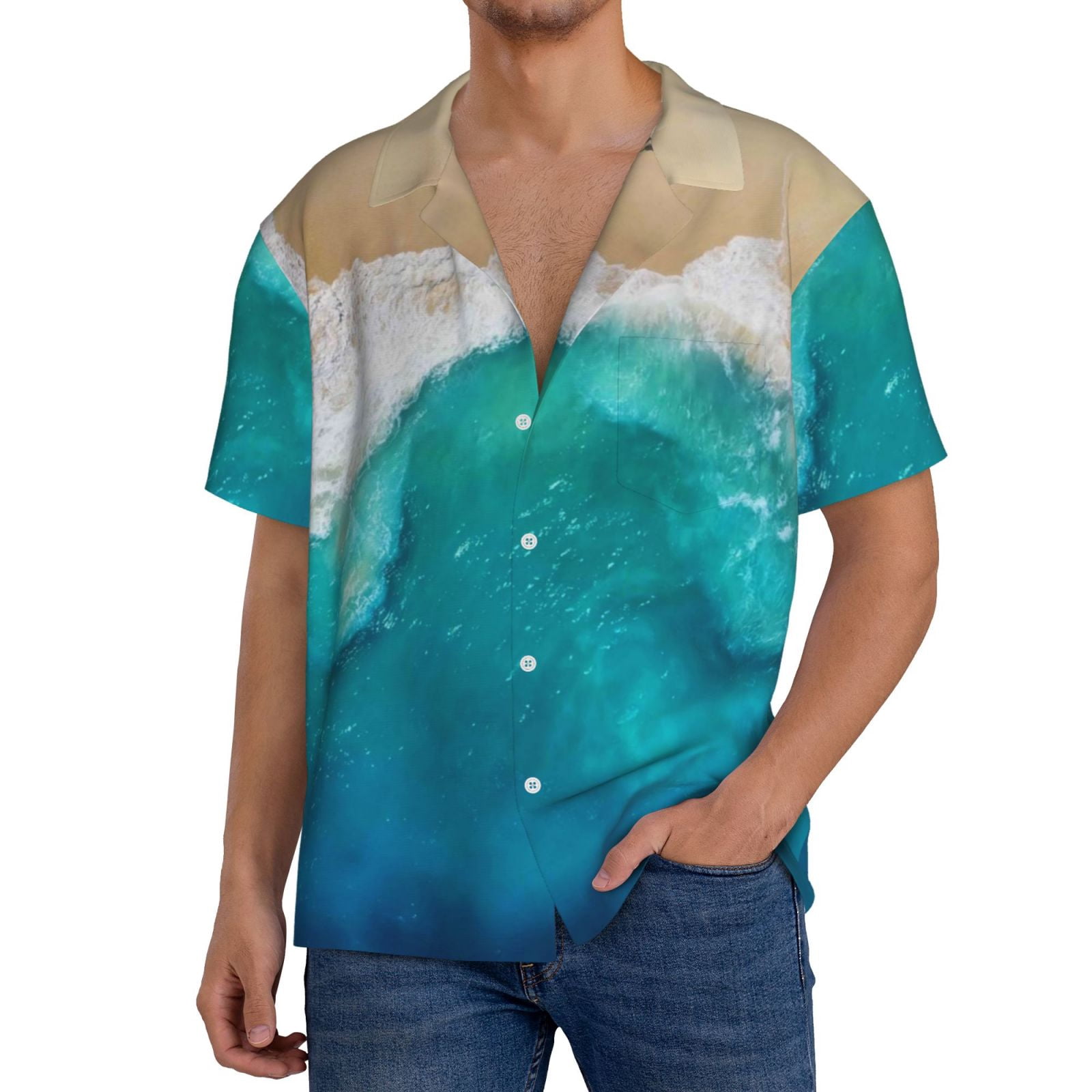 Hirioo Beach for Men's Cuban Collar Short Sleeve Shirt Button Down ...