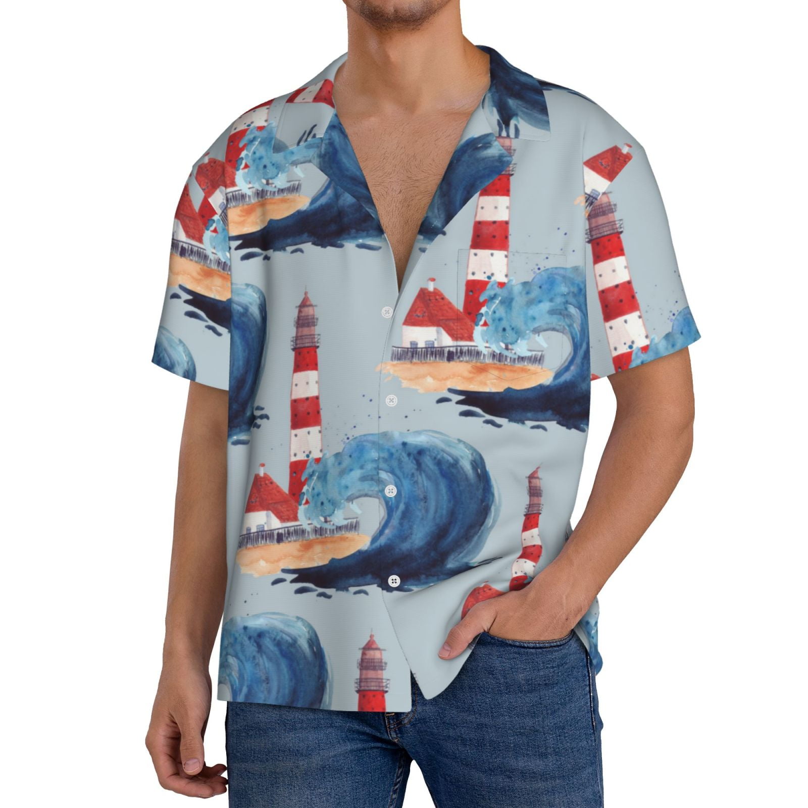 Hirioo Beacon In The Huge Waves Of The Surf for Men's Cuban Collar ...