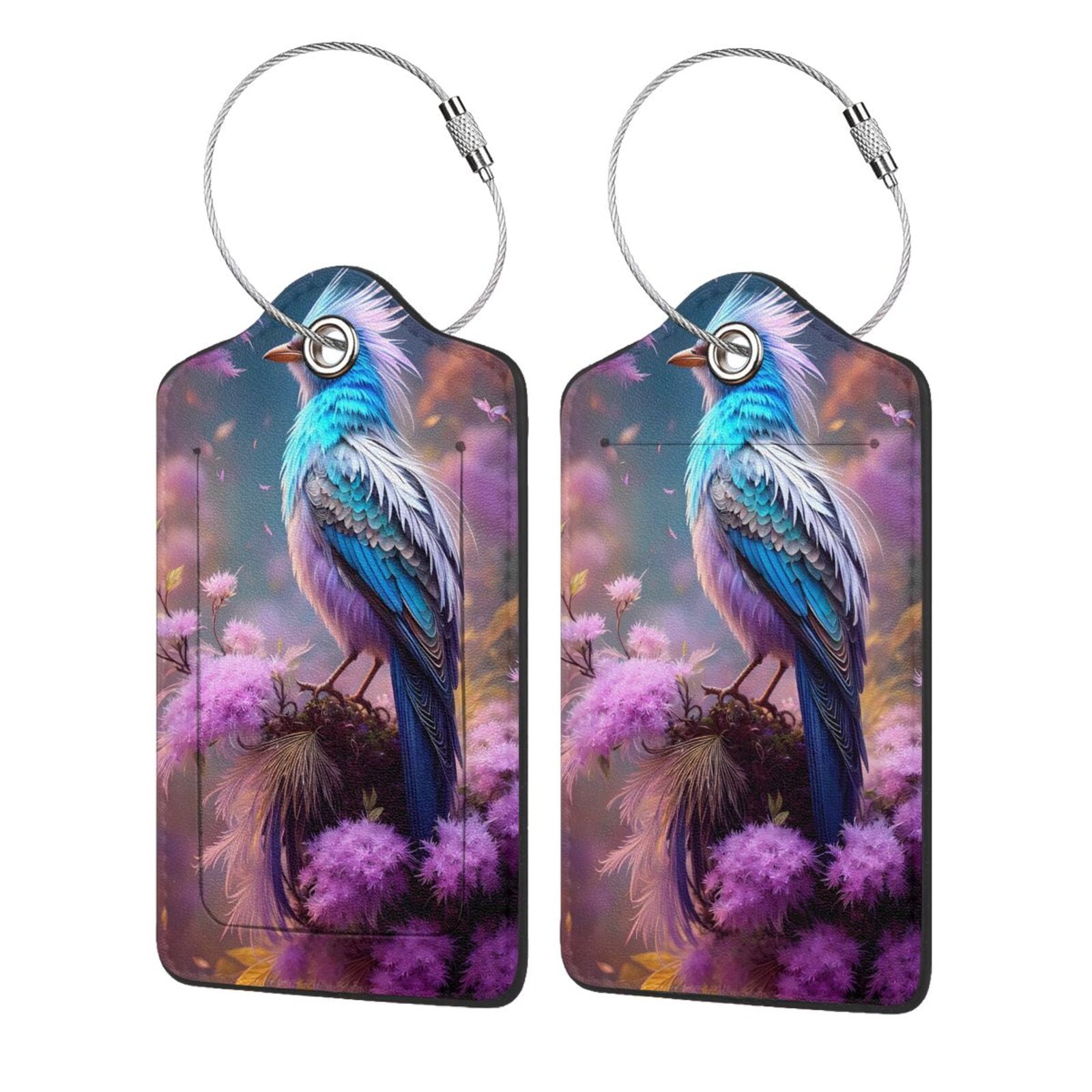 Hirioo Beautiful Flower Blue Bird Print Leather Luggage Tag with ...
