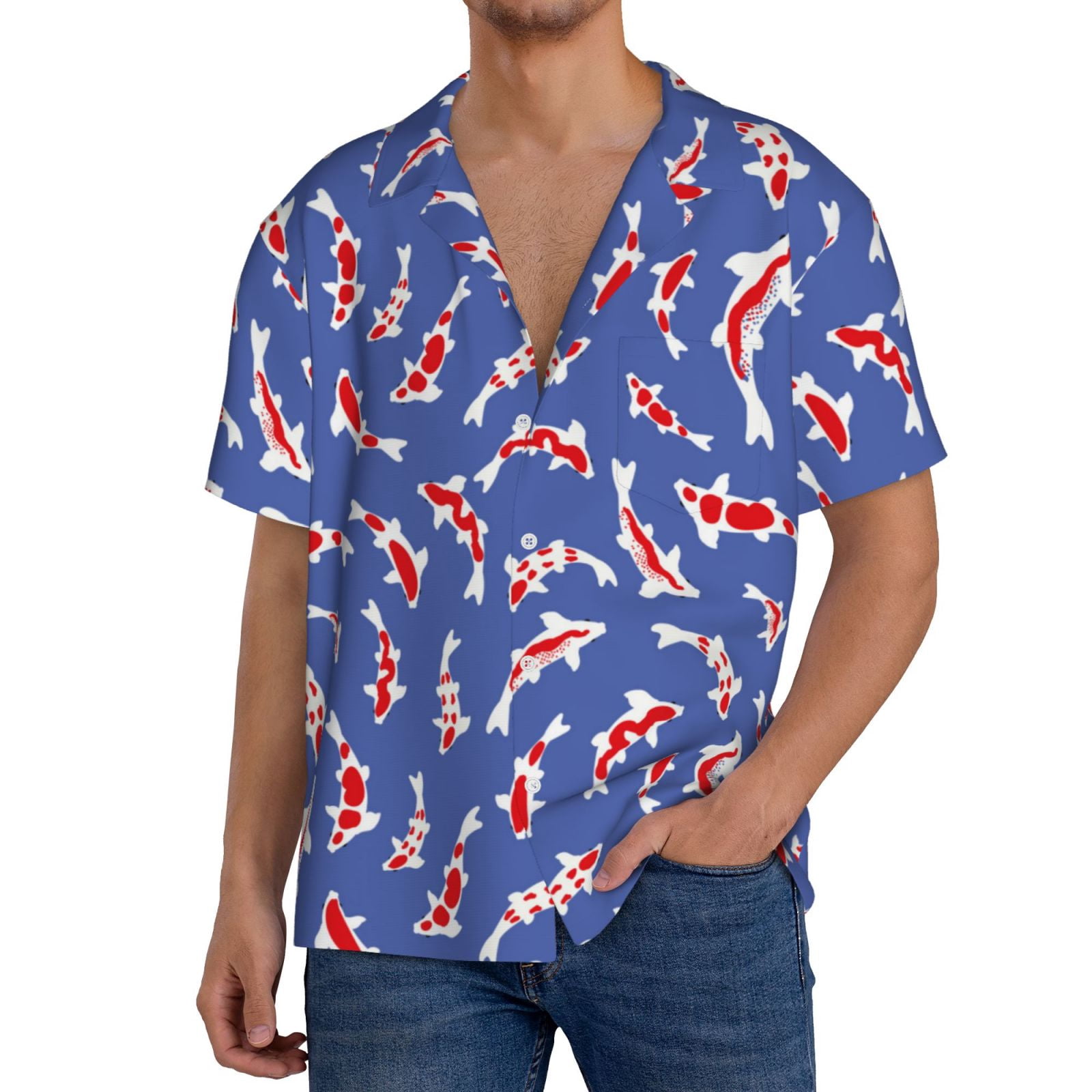 Hirioo Beautiful Koi Fish for Men's Cuban Collar Short Sleeve Shirt ...