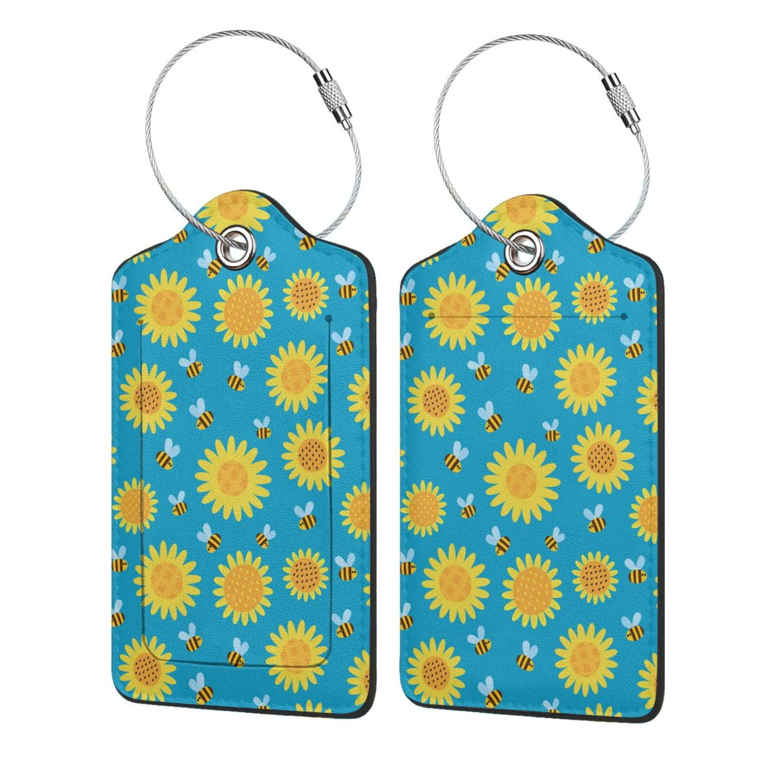 Hirioo Bee Sunflower Print Leather Luggage Tag with Stainless Steel ...