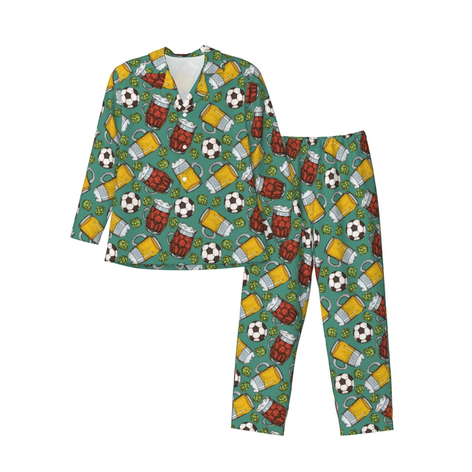 Hirioo Beer And Soccer for Men's Pajama Sets 2 Piece Pjs Men's Long ...