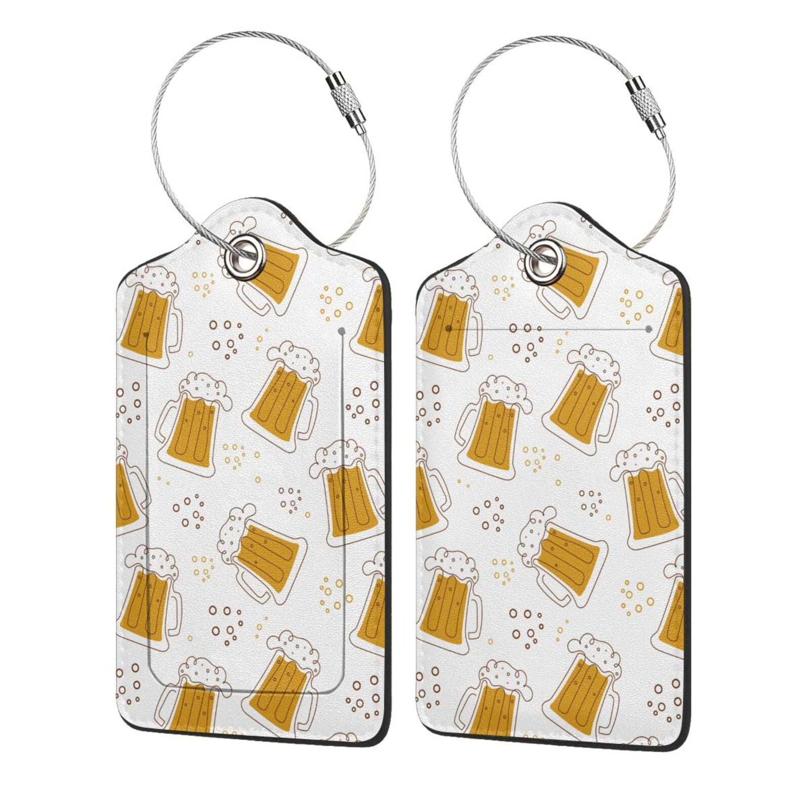 Hirioo Beer Print Leather Luggage Tag with Stainless Steel Loop ...