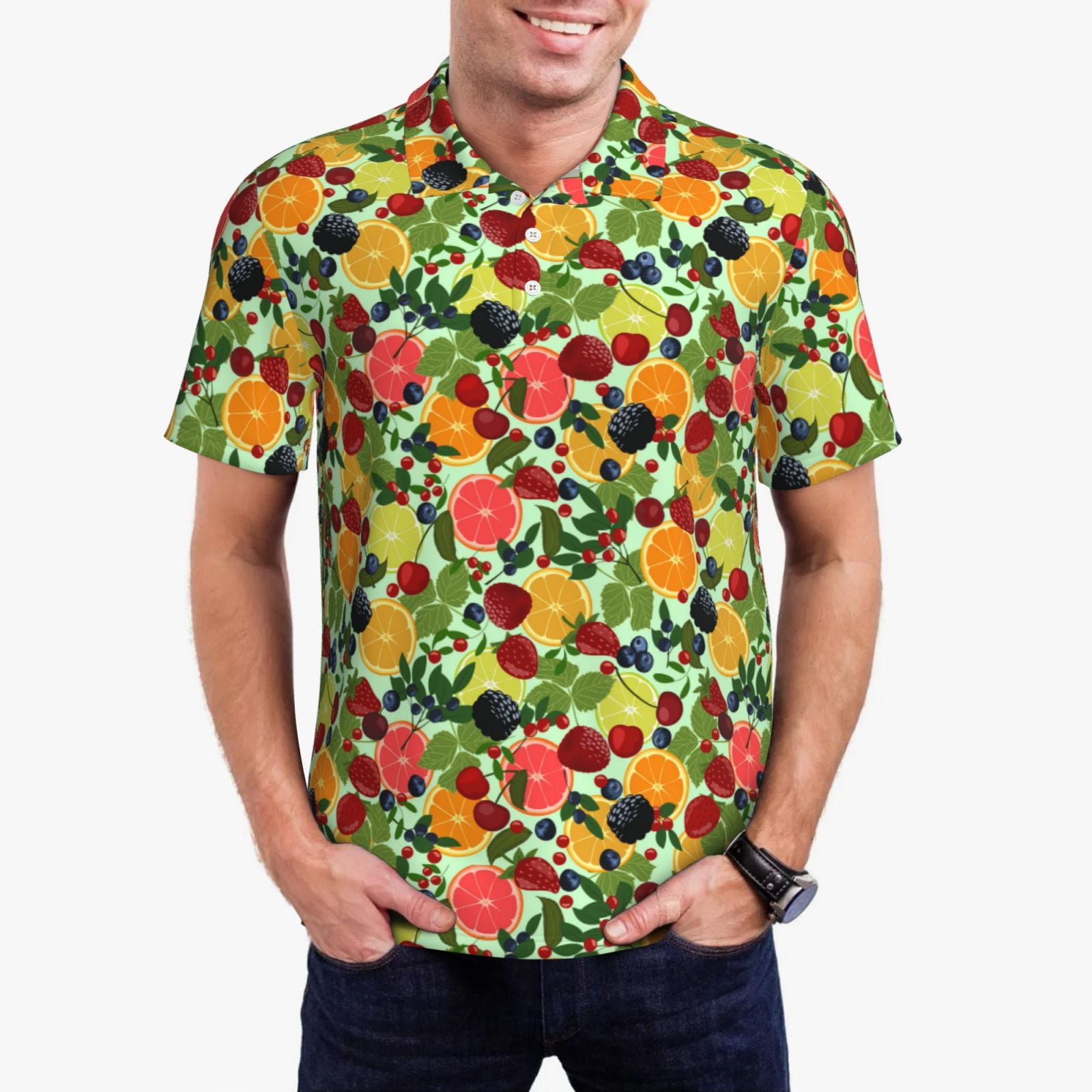 Hirioo Berries And Citrus for Men’s Polo Shirts Quick Dry Short Sleeve ...