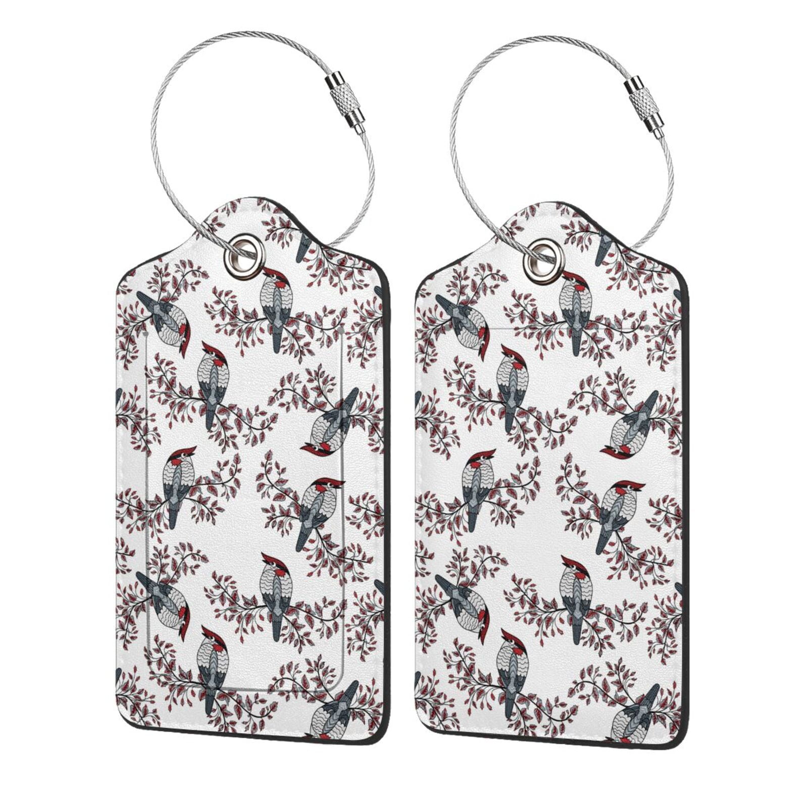 Hirioo Bird Print Leather Luggage Tag with Stainless Steel Loop ...