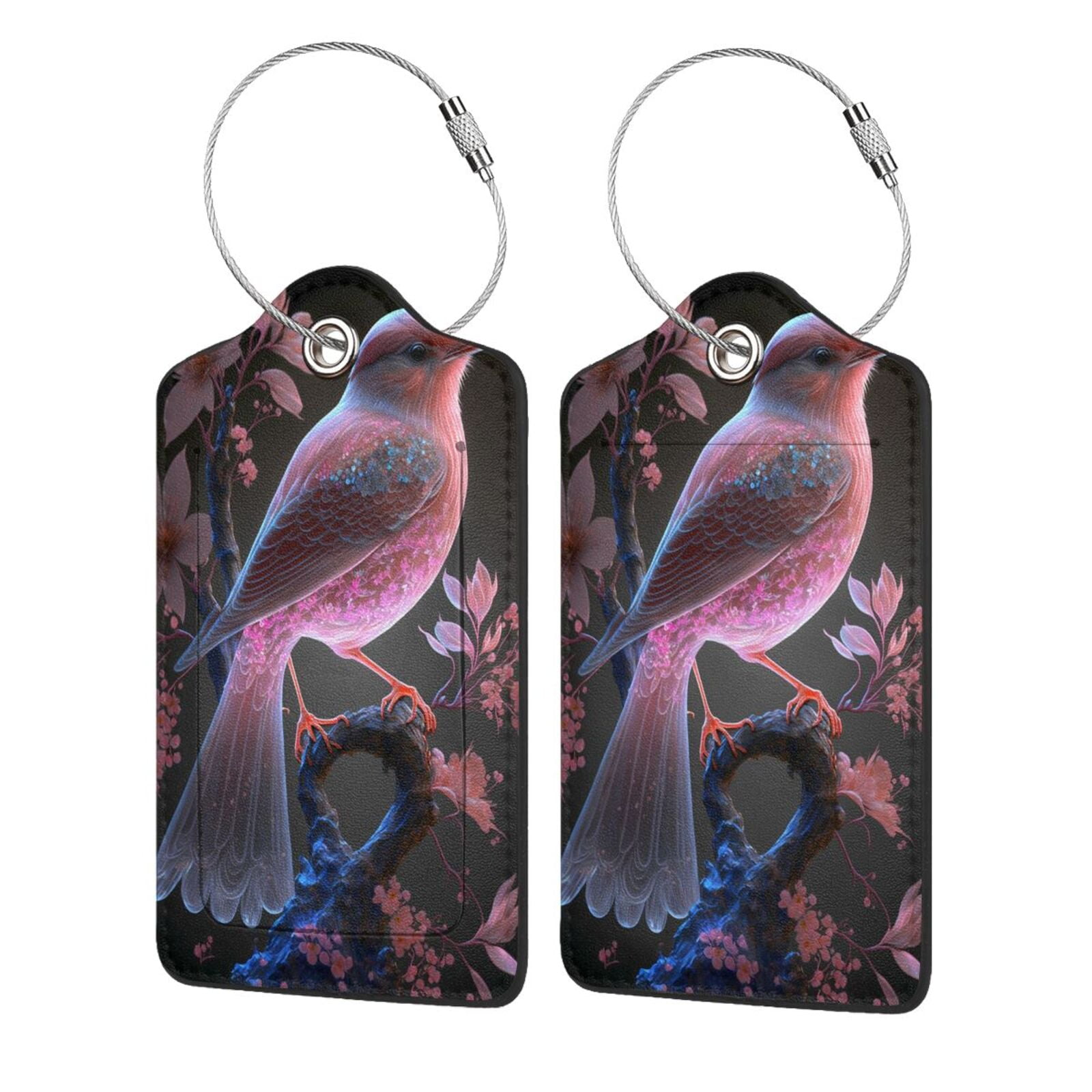Hirioo Bird6 Print Leather Luggage Tag with Stainless Steel Loop ...