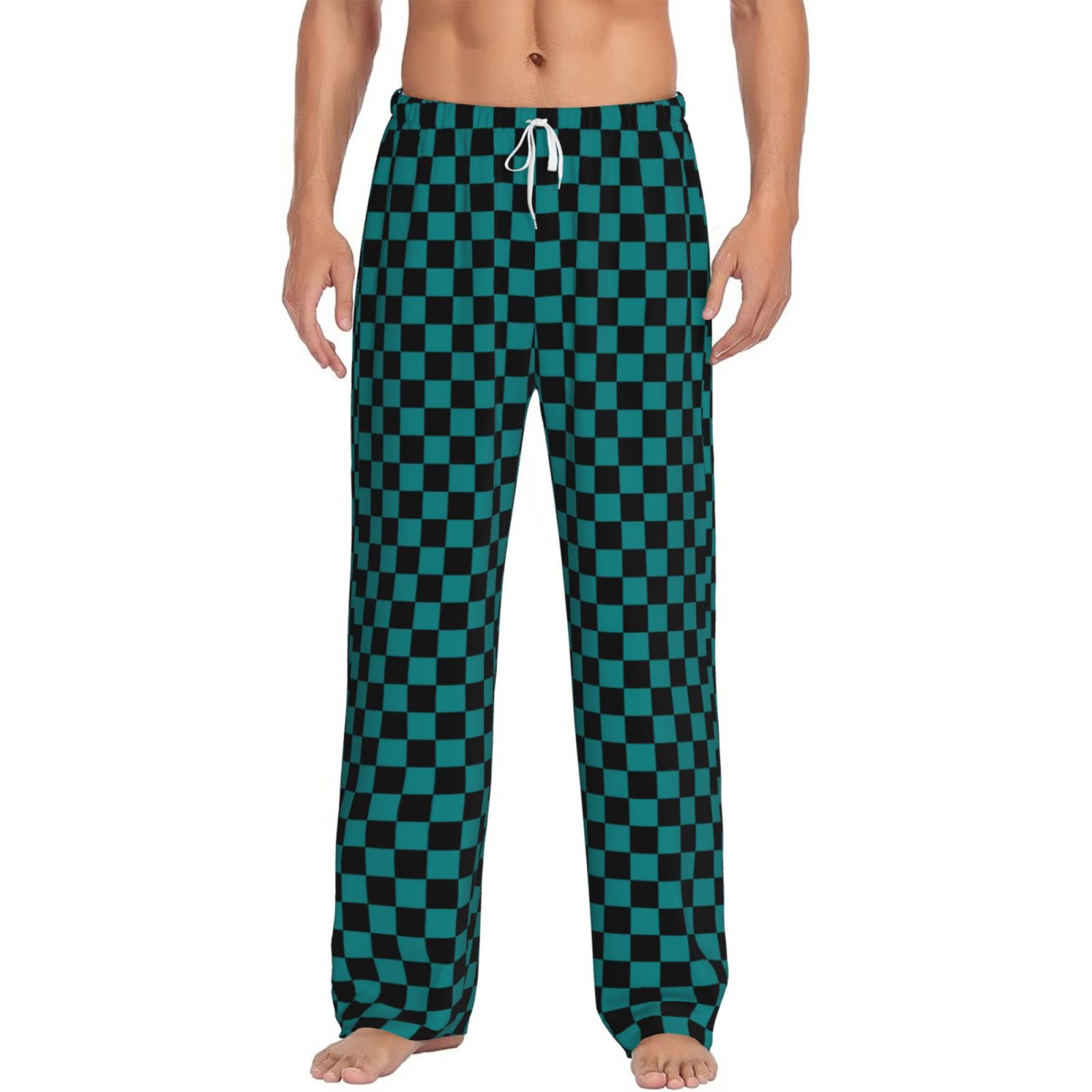 Hirioo Black And Teal Checkerboard for Men's PJ Pajama Pants Sleep ...