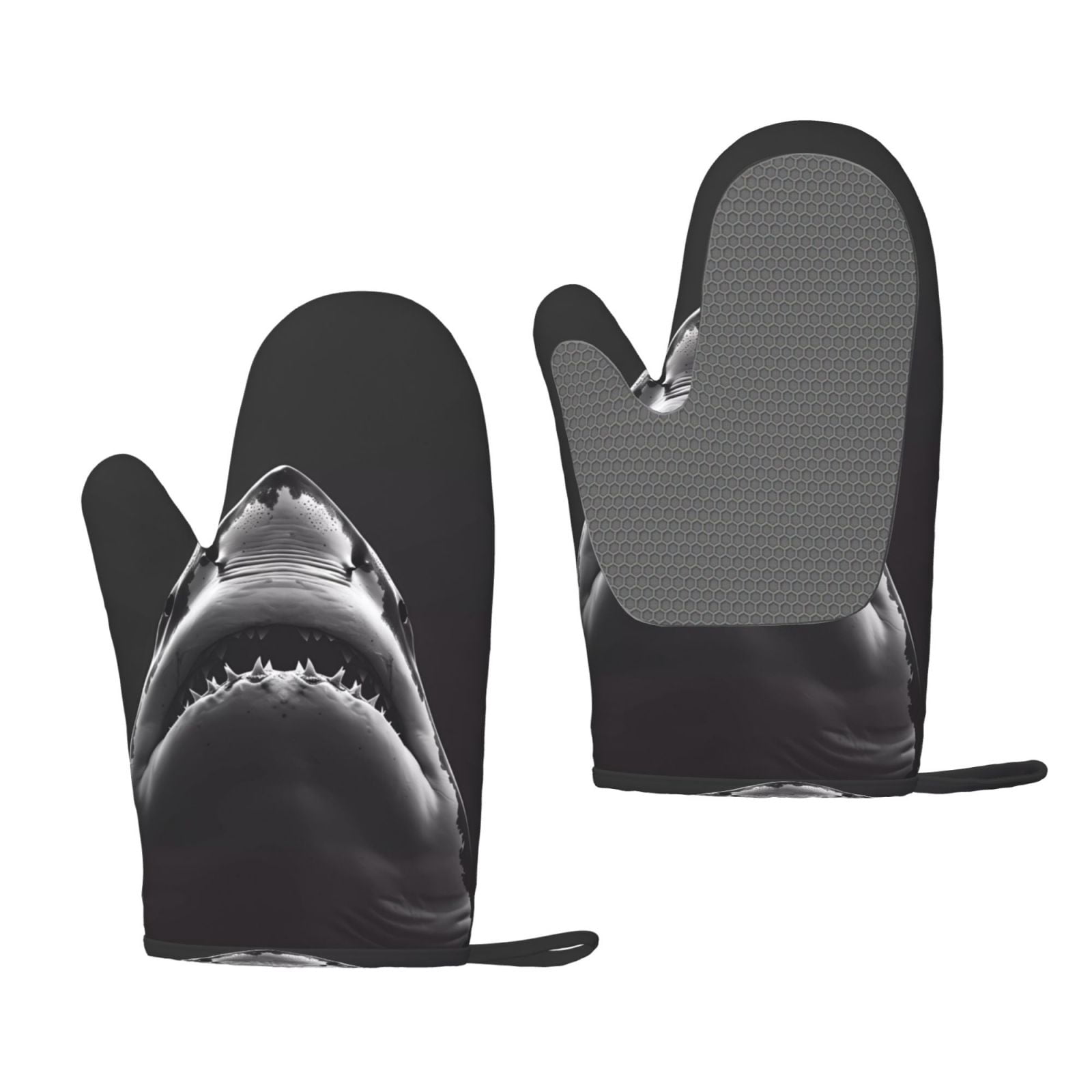 Hirioo Black And White Shark for Silicone Oven Mitts for BBQ, Baking ...