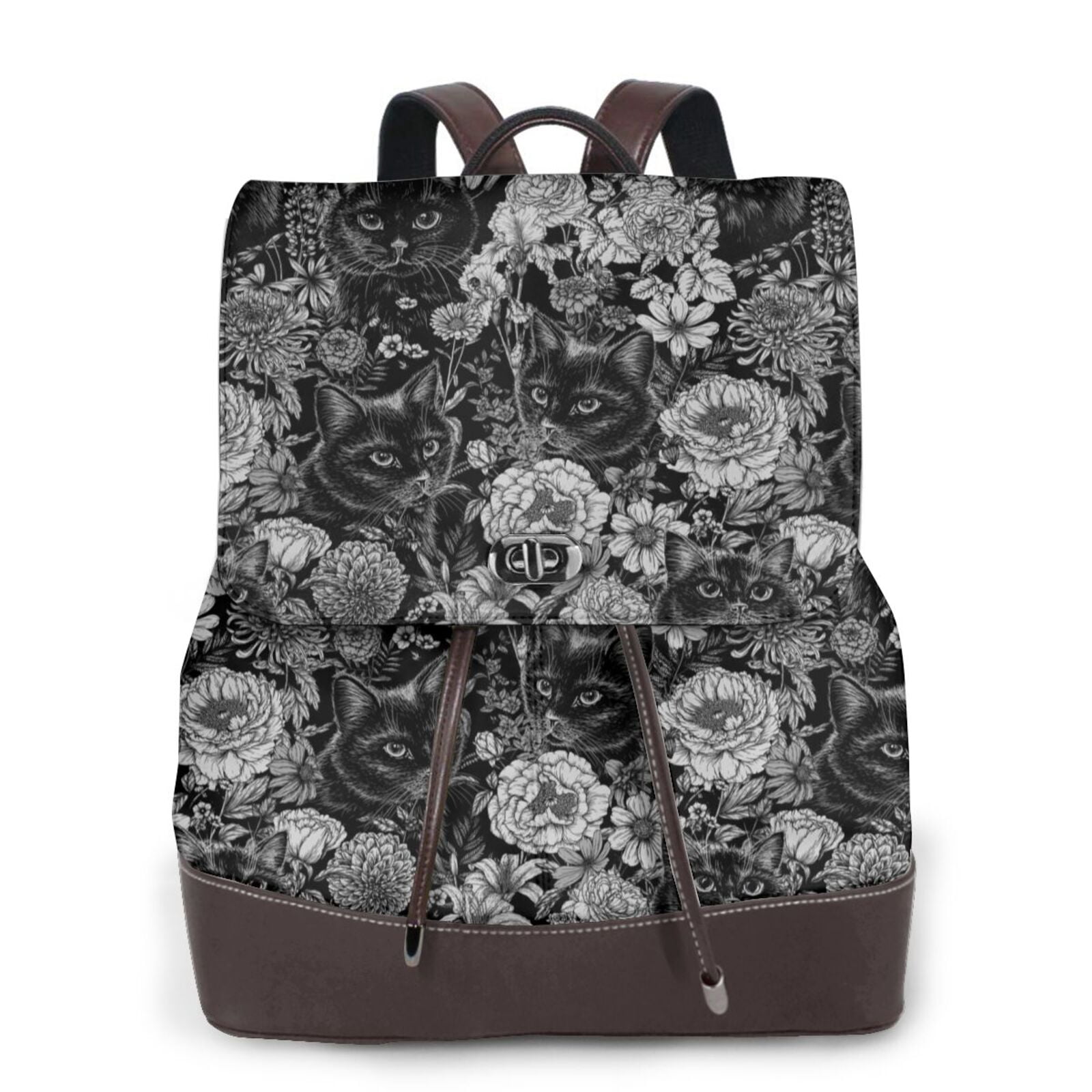 Hirioo Black Cats In A Garden for Womens Backpack Leather Backpack for ...