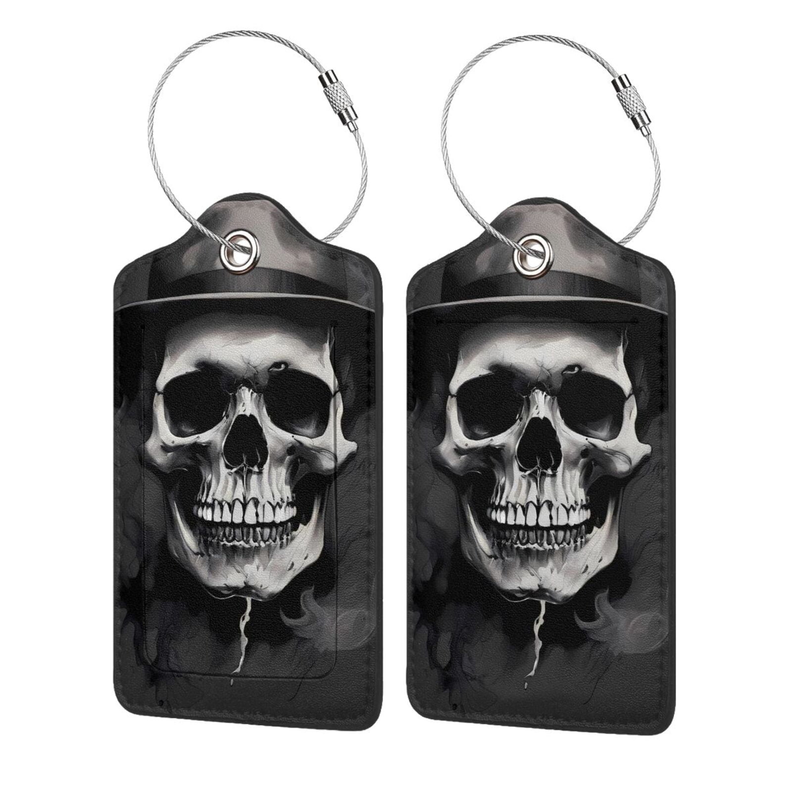 Hirioo Black White Hat Skull Print Leather Luggage Tag with Stainless ...