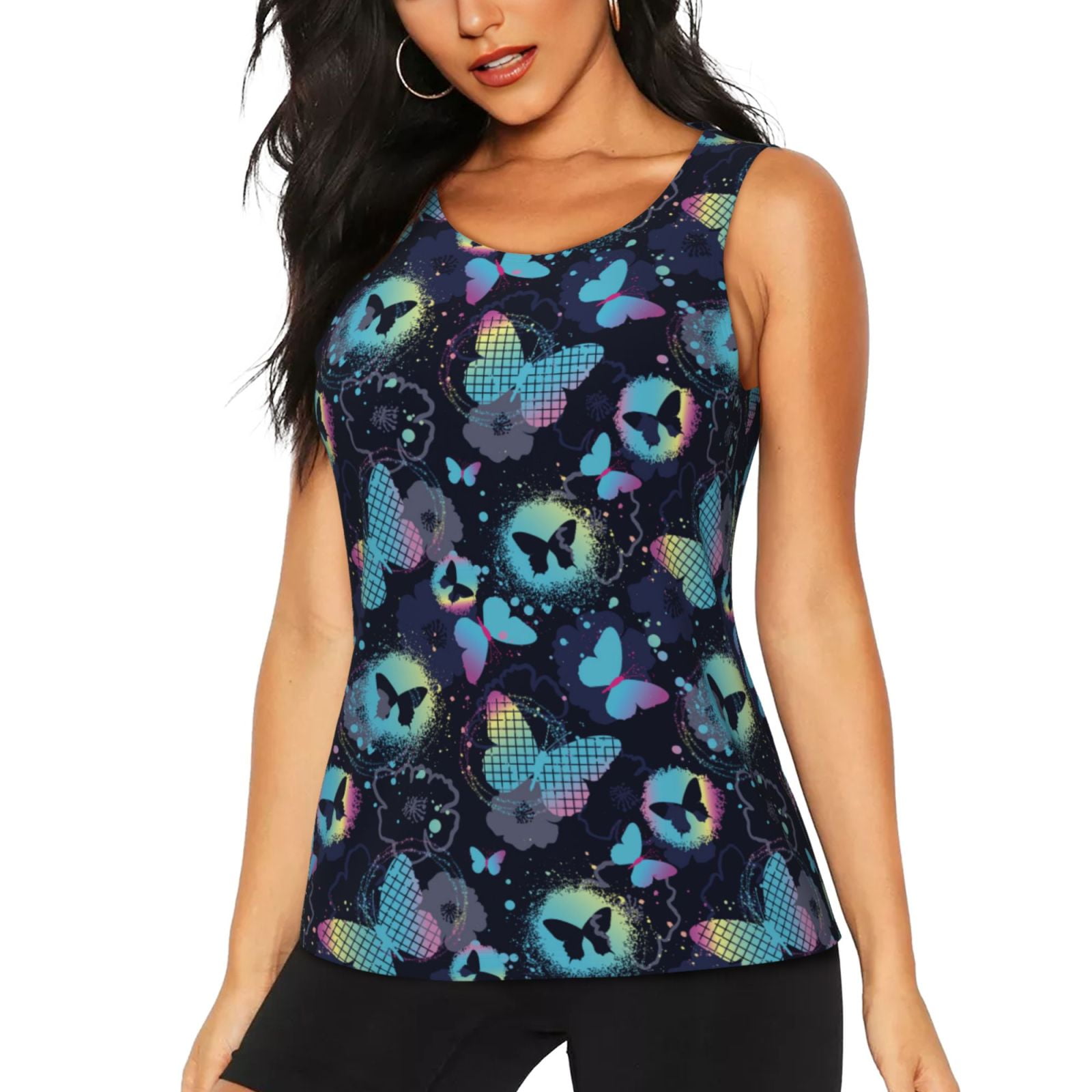 Hirioo Blue Butterfly for Women's Workout Tank Top Sleeveless Workout ...