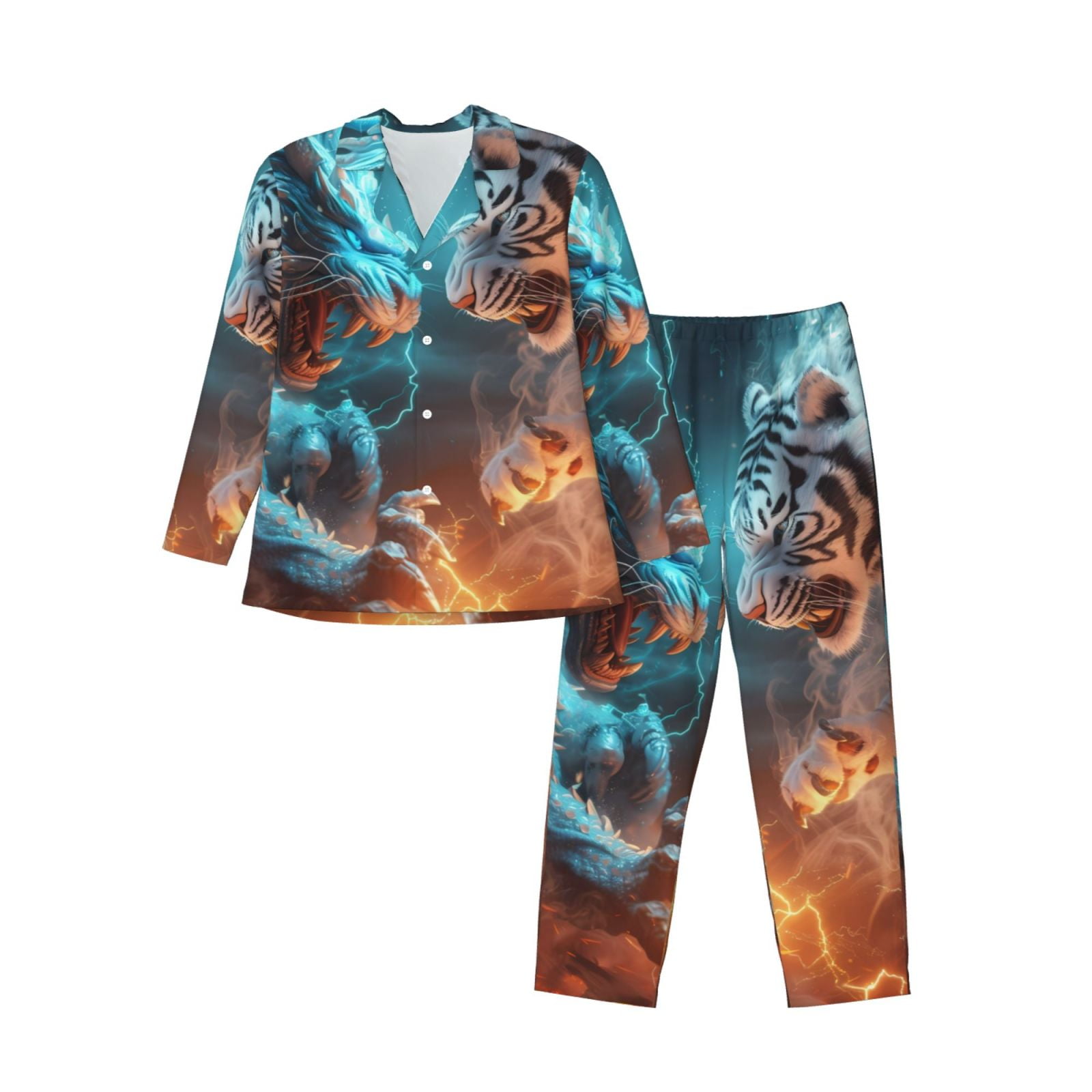 Hirioo Blue Dragon And White Tiger for Men's Pajama Sets 2 Piece Pjs ...