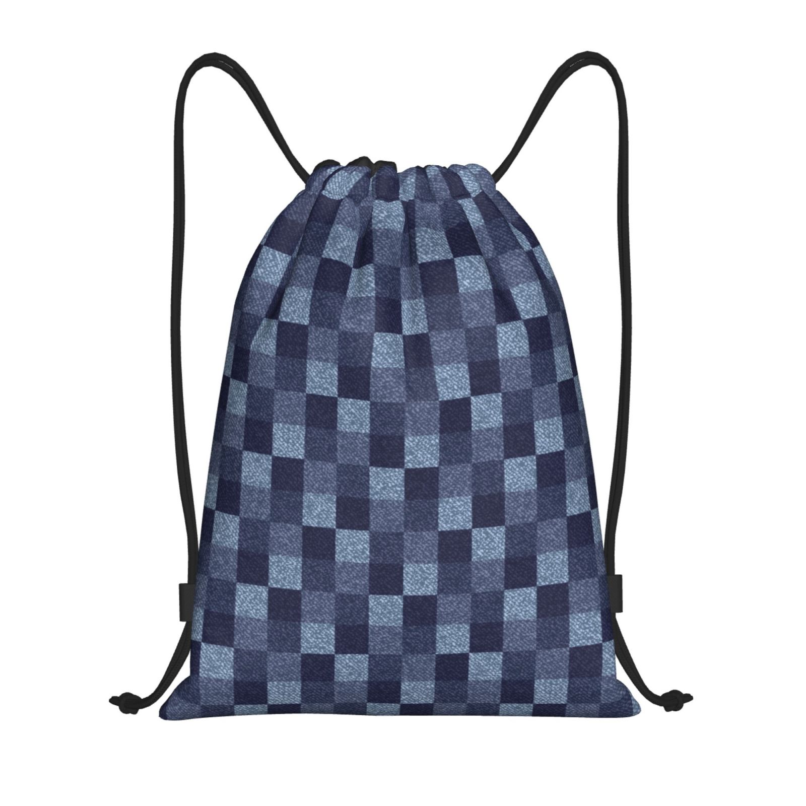 Hirioo Blue Gingham Buffalo Check Print Drawstring Backpack Bag Sport ...
