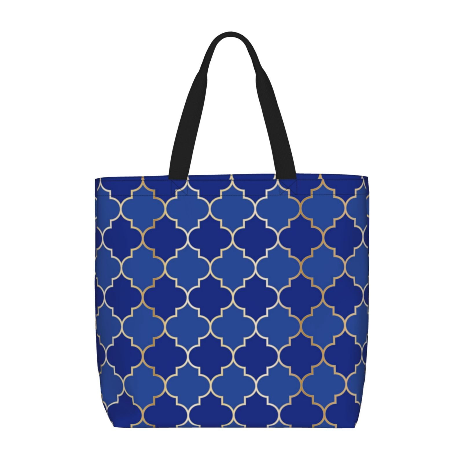 Hirioo Blue Gold Grid Lantern Shapes for Tote Bag for Women, Quilted ...