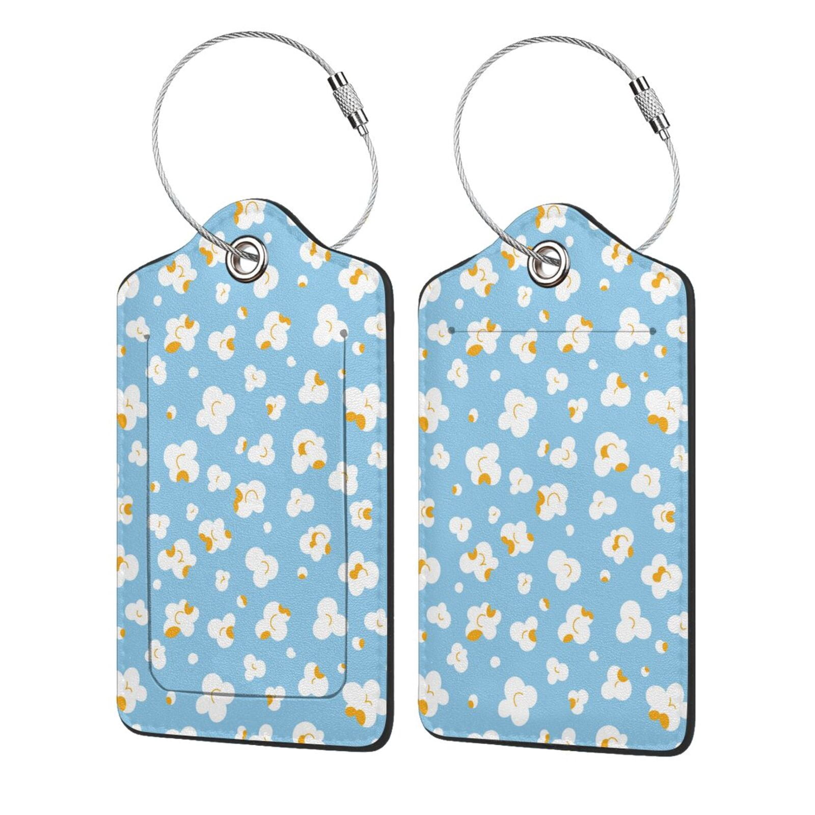 Hirioo Blue Popcorn Print Leather Luggage Tag with Stainless Steel Loop ...