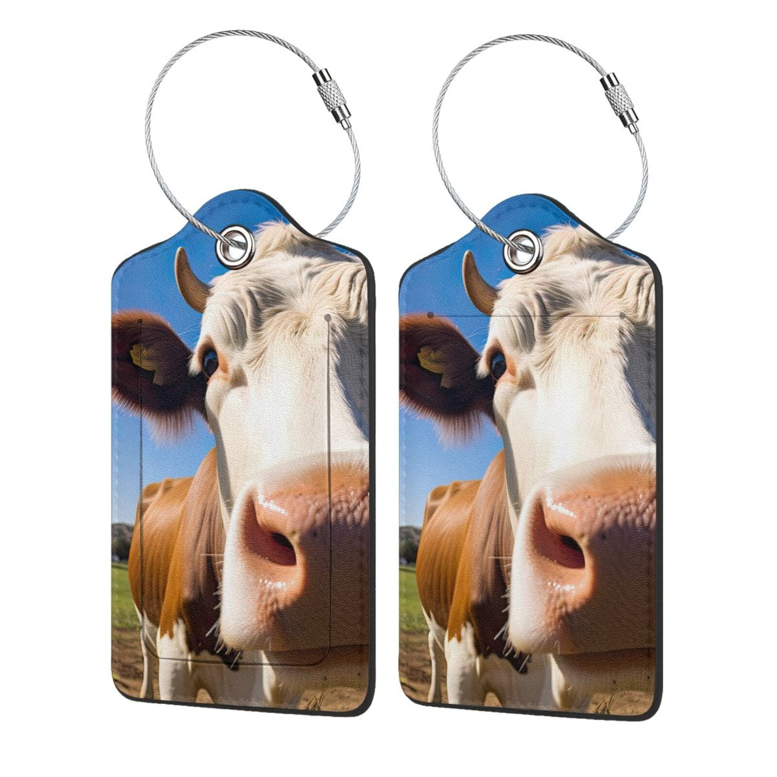 Hirioo Blue Sky Meadow Cute Cow Print Leather Luggage Tag with ...