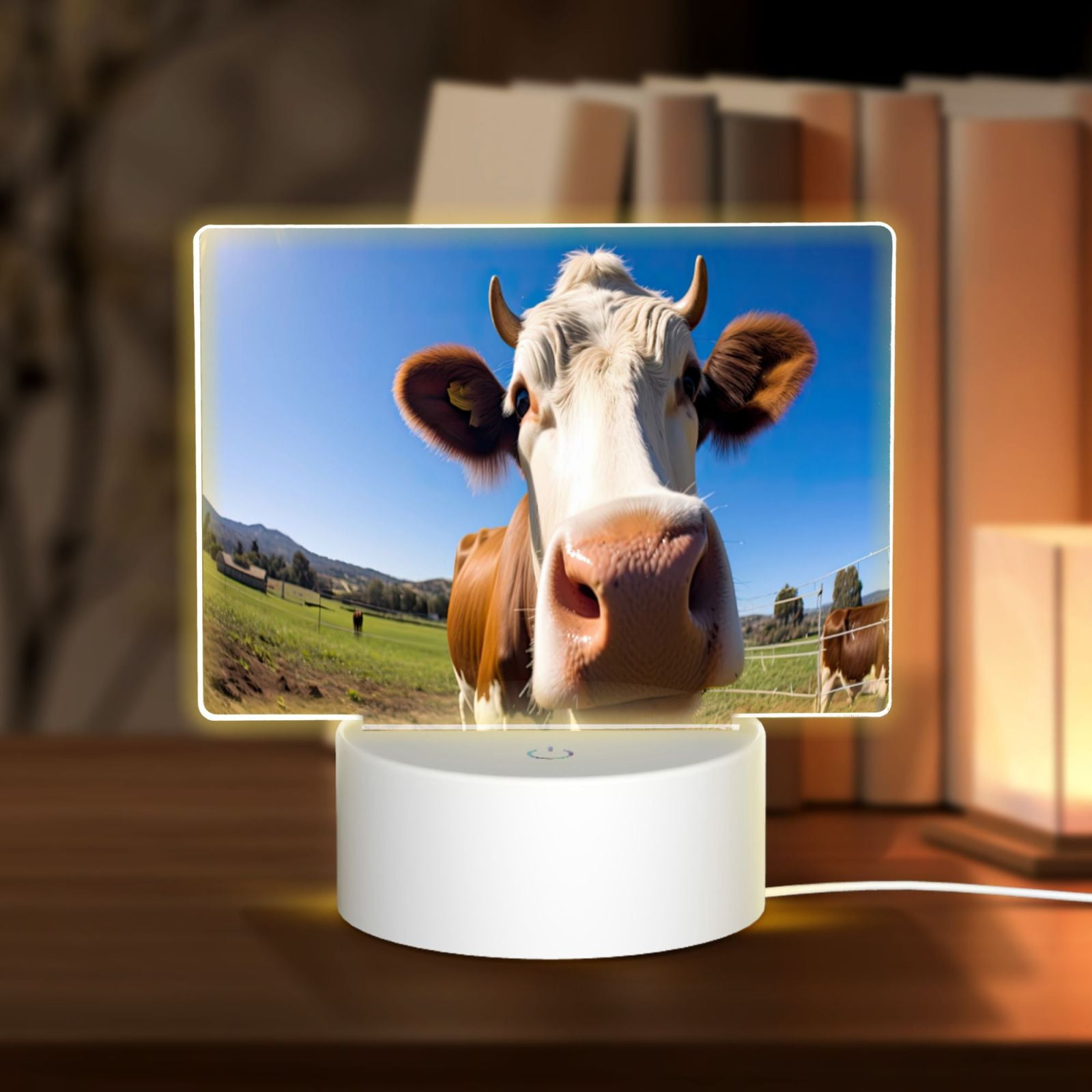 Hirioo Blue Sky Meadow Cute Cow for Rectangular Acrylic with Night ...
