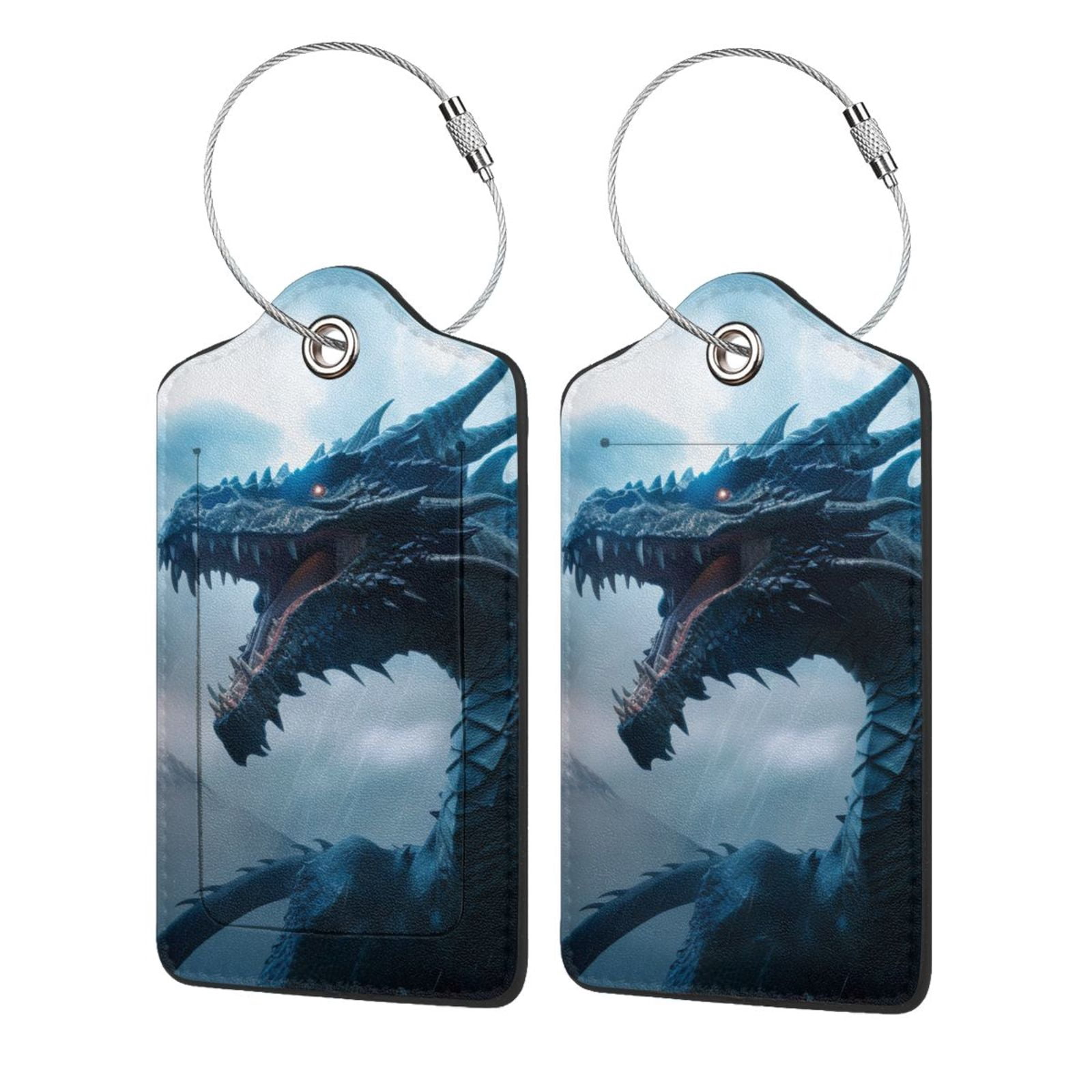 Hirioo Blue Thunder Storm Dragon Print Leather Luggage Tag with ...