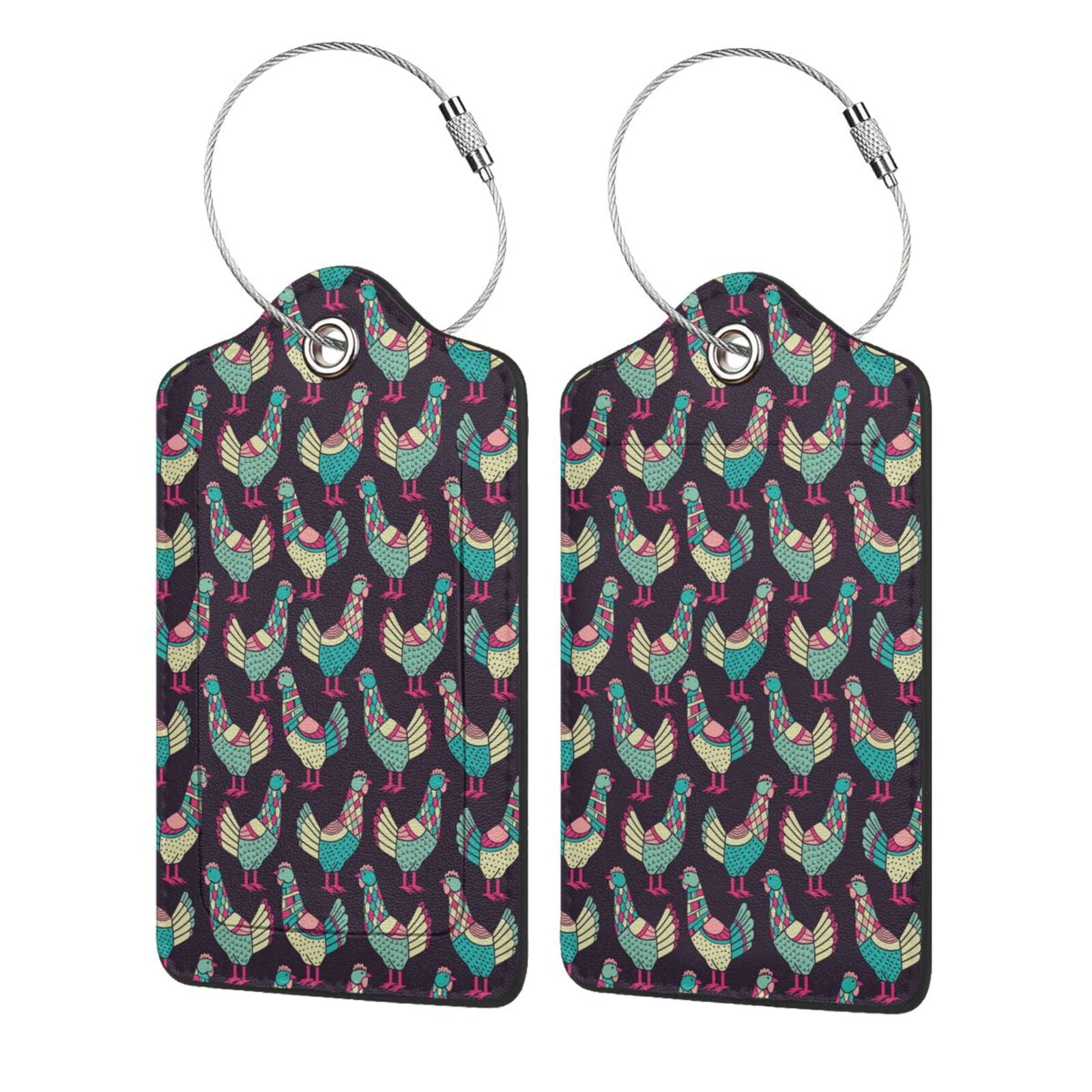 Hirioo Bohemian Chicken Print Leather Luggage Tag with Stainless Steel ...