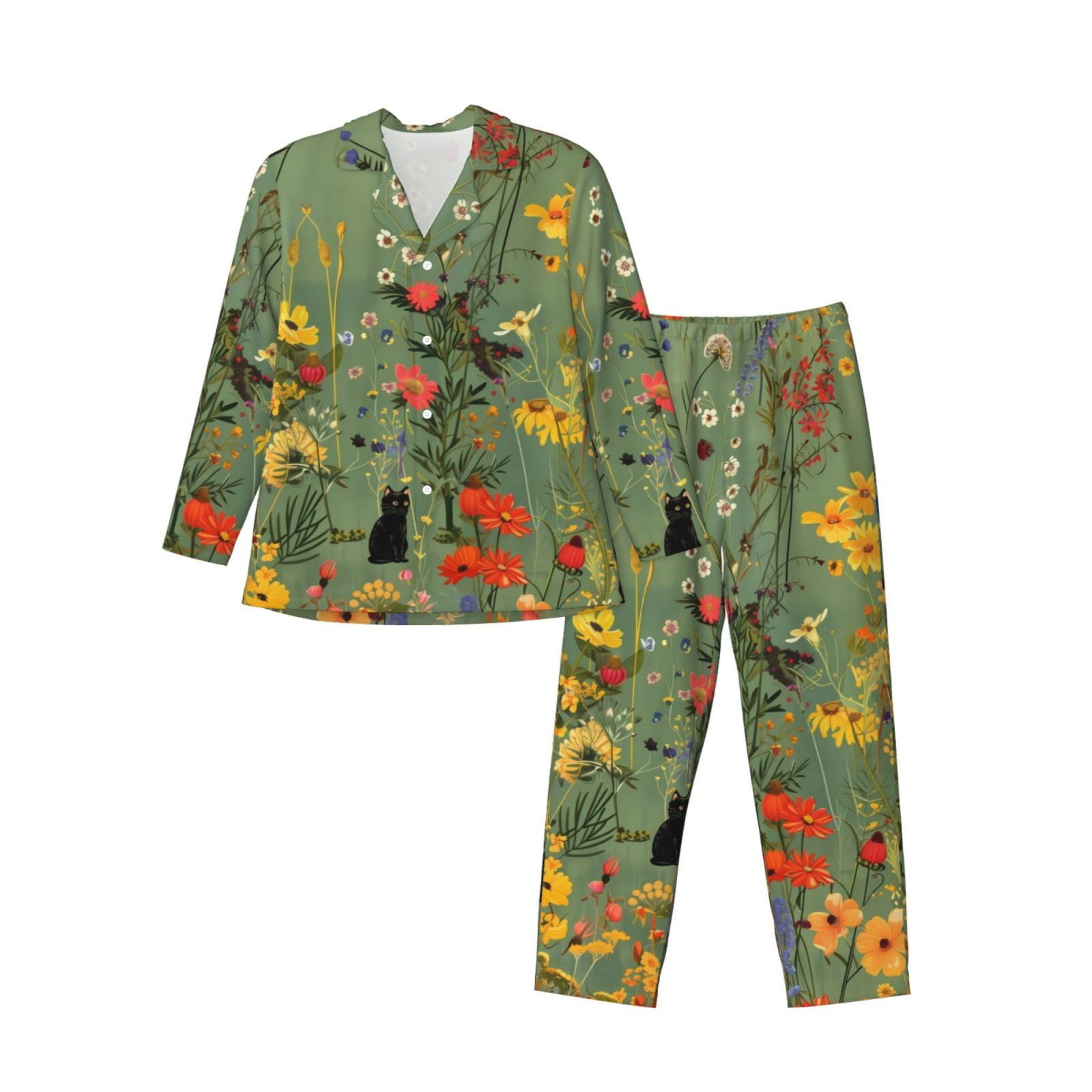 Hirioo Botanical Garden With Cats for Men's Pajama Sets 2 Piece Pjs Men ...