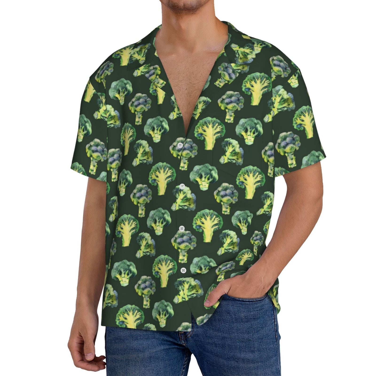 Hirioo Broccoli 3 for Men's Cuban Collar Short Sleeve Shirt Button Down ...