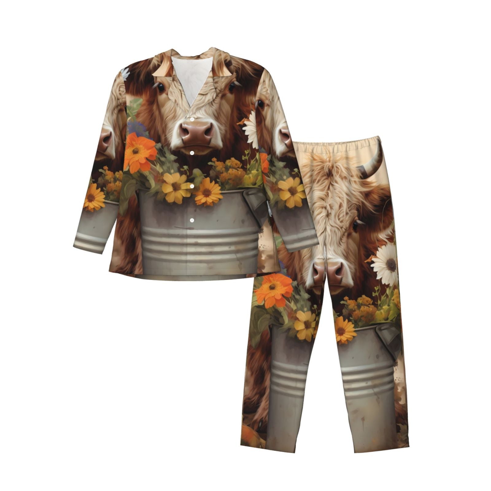 Hirioo Bucket Flower Cow for Men's Pajama Sets 2 Piece Pjs Men's Long ...