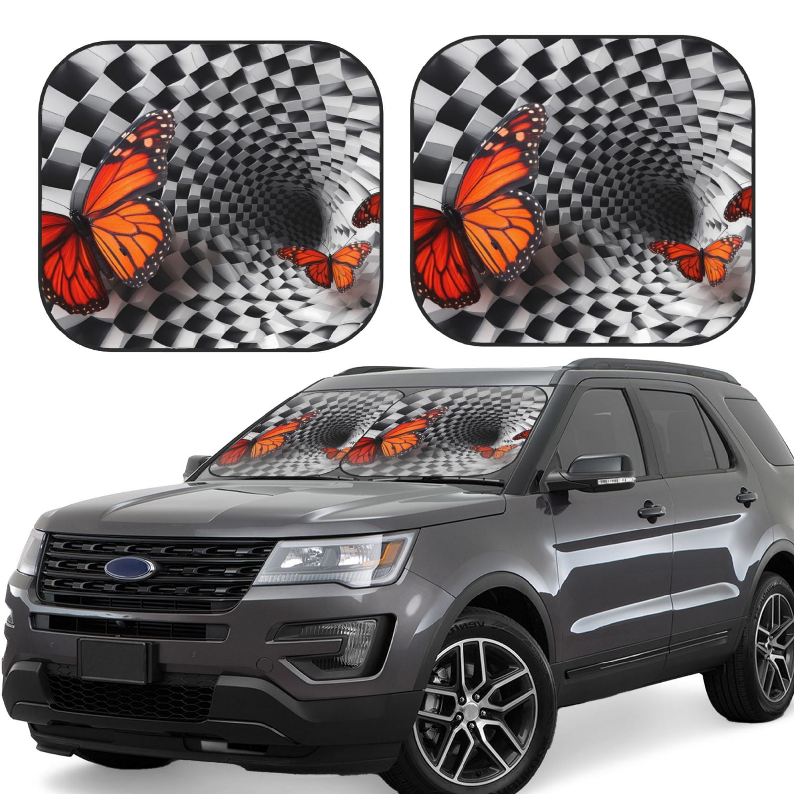 Hirioo Butterflies Optical Illusion for 2PCS Windshield Sun Shade ...