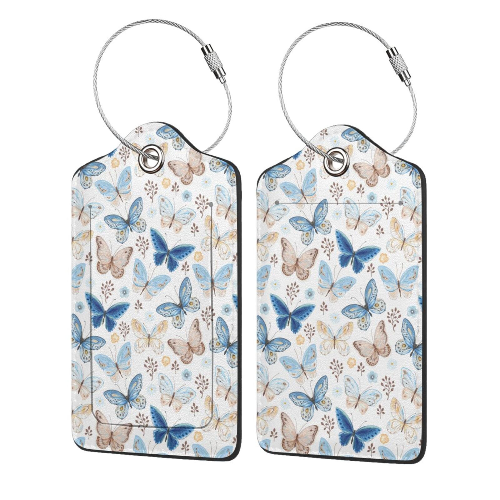 Hirioo Butterfly Print Leather Luggage Tag with Stainless Steel Loop ...