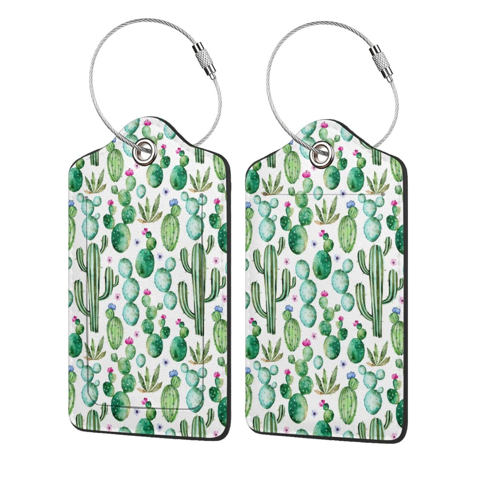 Hirioo Cactus Plants1 Print Leather Luggage Tag with Stainless Steel ...