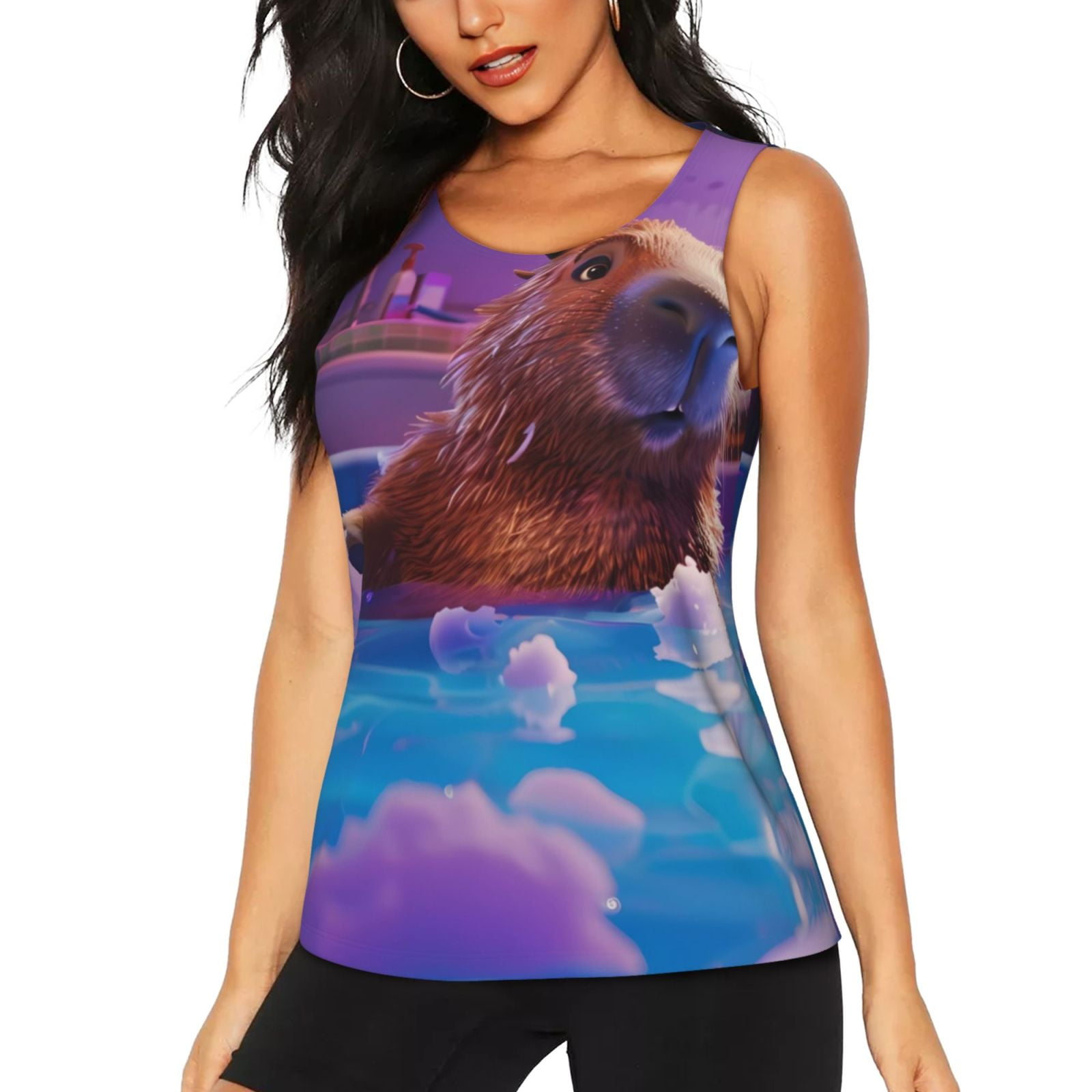Hirioo Capybara Bathtub Fun for Women's Workout Tank Top Sleeveless ...