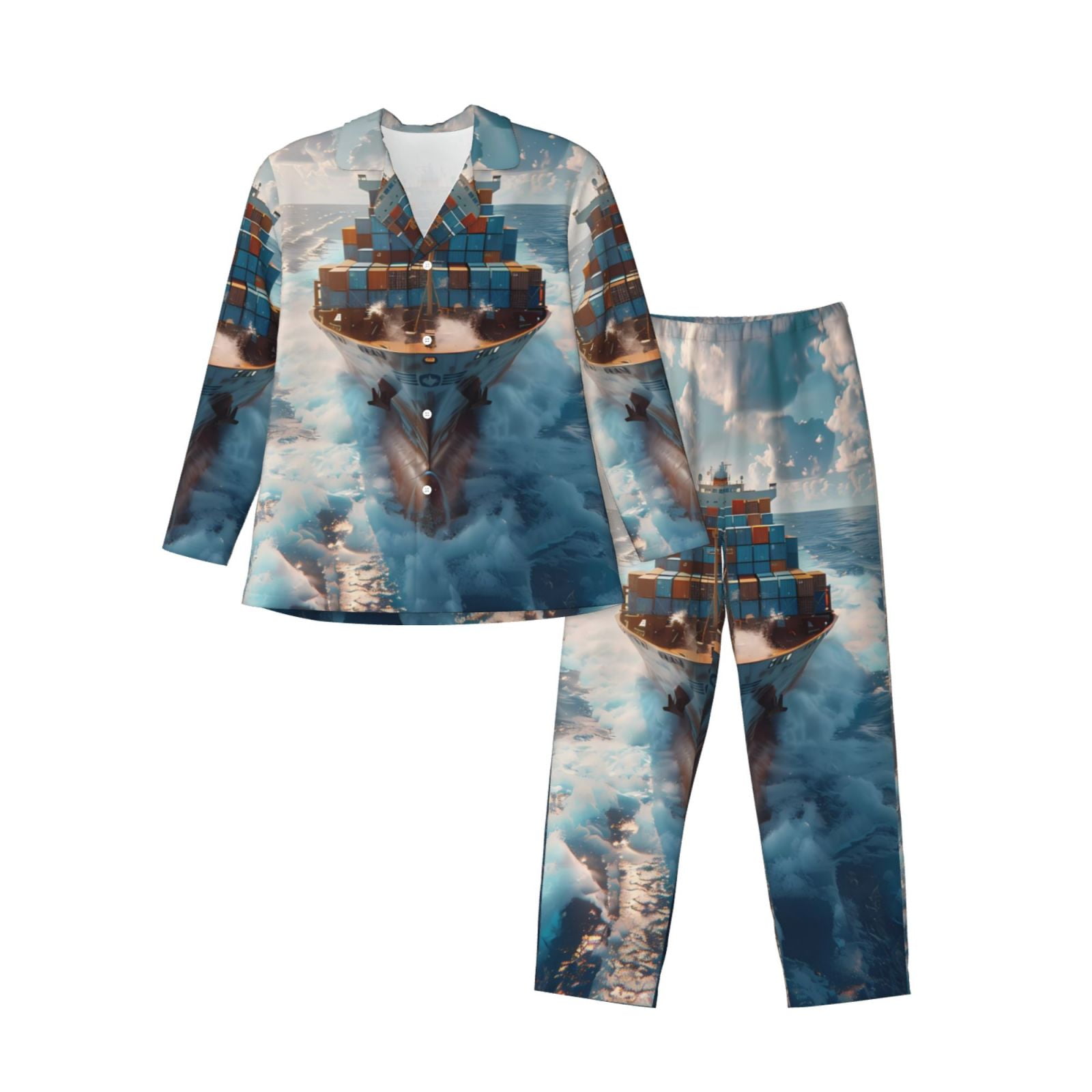 Hirioo Cargo Ship At Sea for Men's Pajama Sets 2 Piece Pjs Men's Long ...